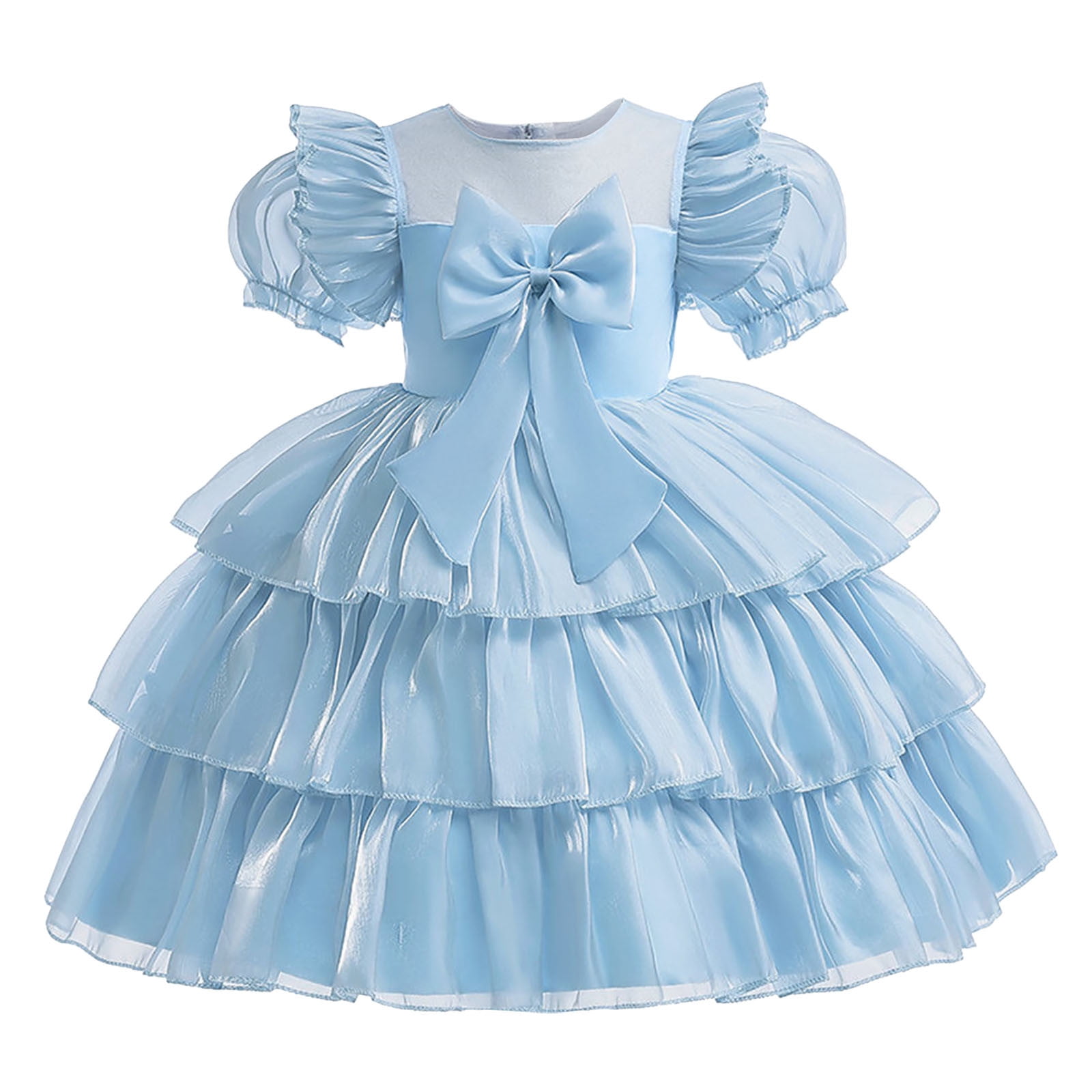 FAIWAD Girls Puff Sleeve Dress Layering Cute Wedding Party Dresses for ...