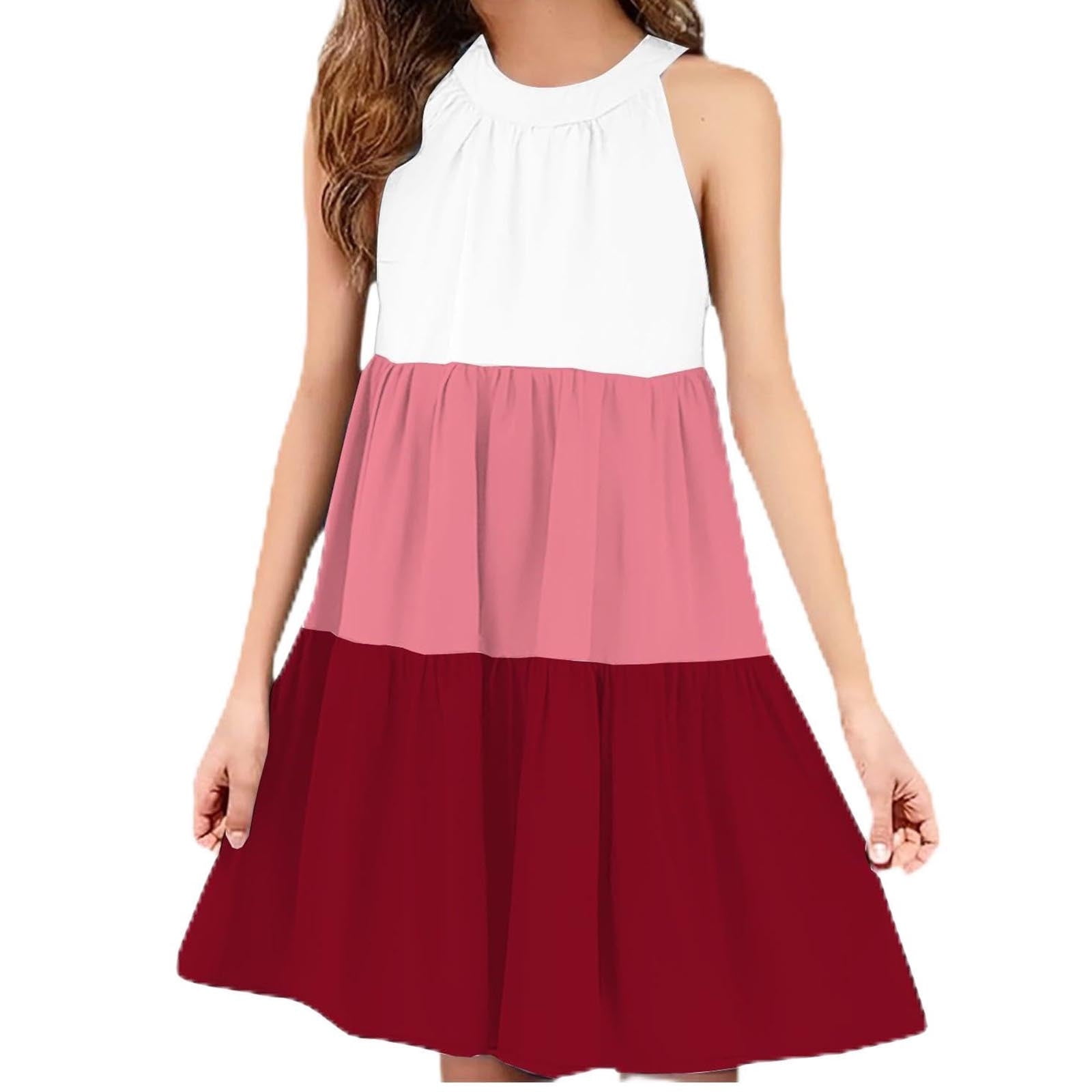 FAIWAD Girls Summer Dresses Sleeveless Ruffle Tiered Midi Casual ...