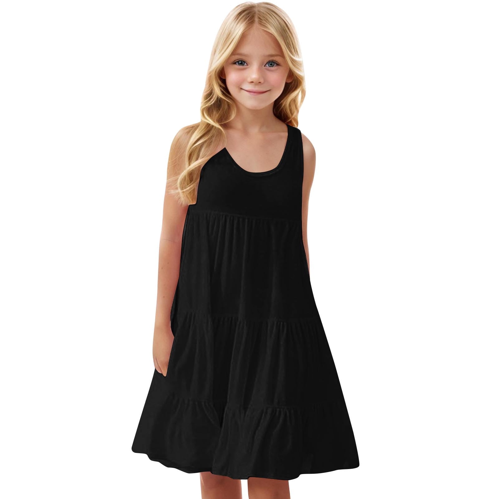 FAIWAD Girls Sundresses Casual Crewneck Tiered Tank Dress Kids Summer ...