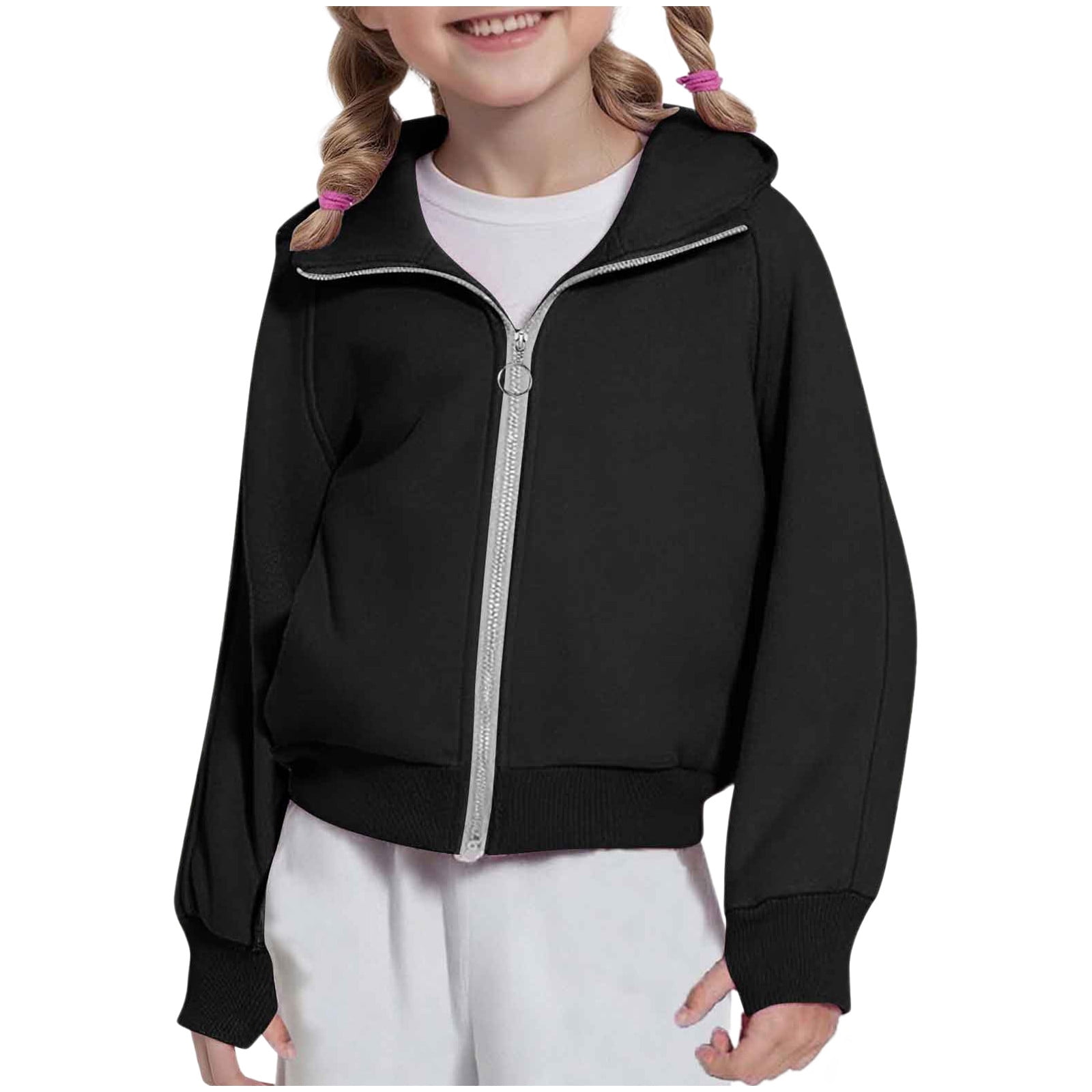 FAIWAD Girls Zip Up Hoodies Long Sleeve Cropped Sweatshirts with Thumb ...
