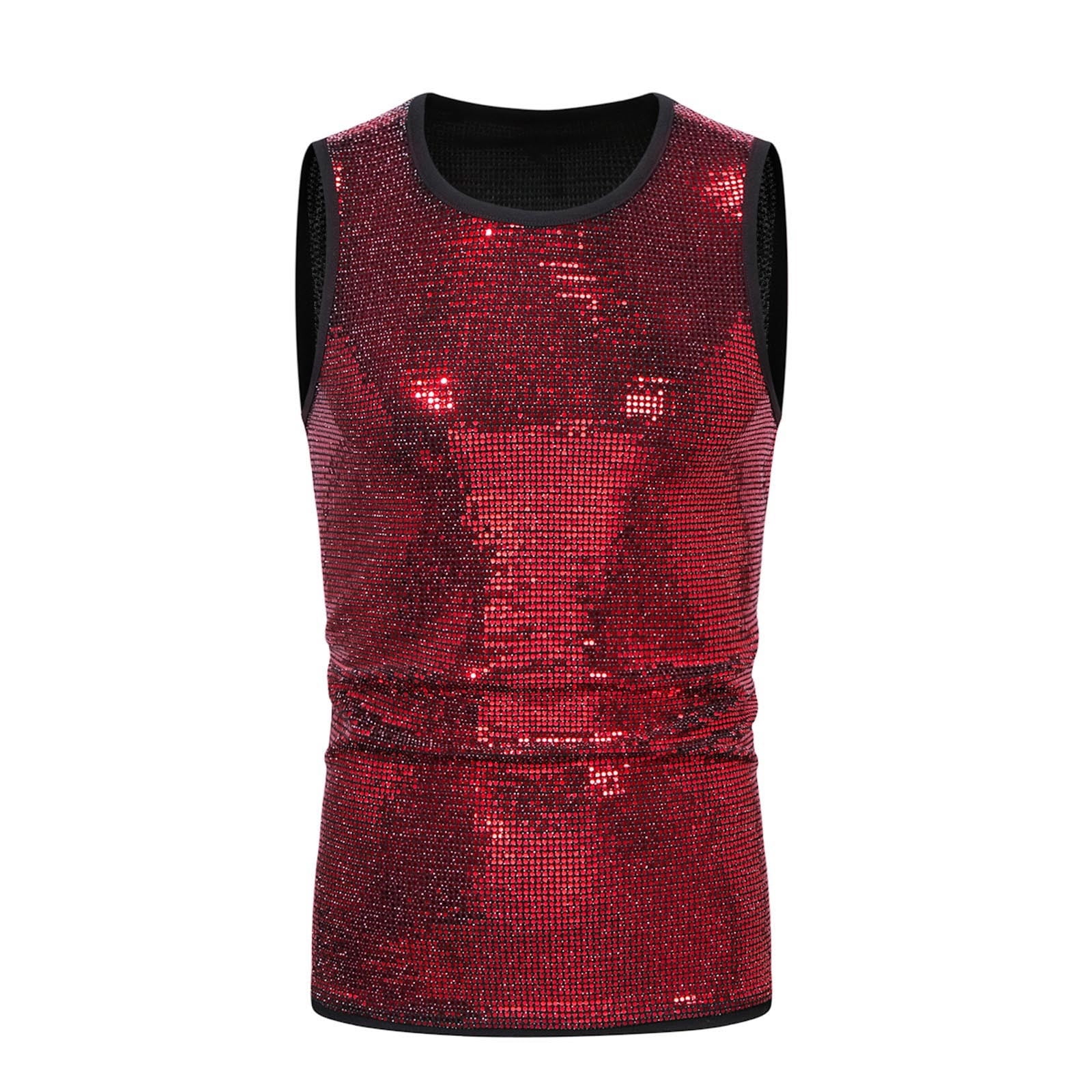 FAIWAD Glitter Camisole for Men Sparkly Sequin Tank Top Sleeveless Slim ...