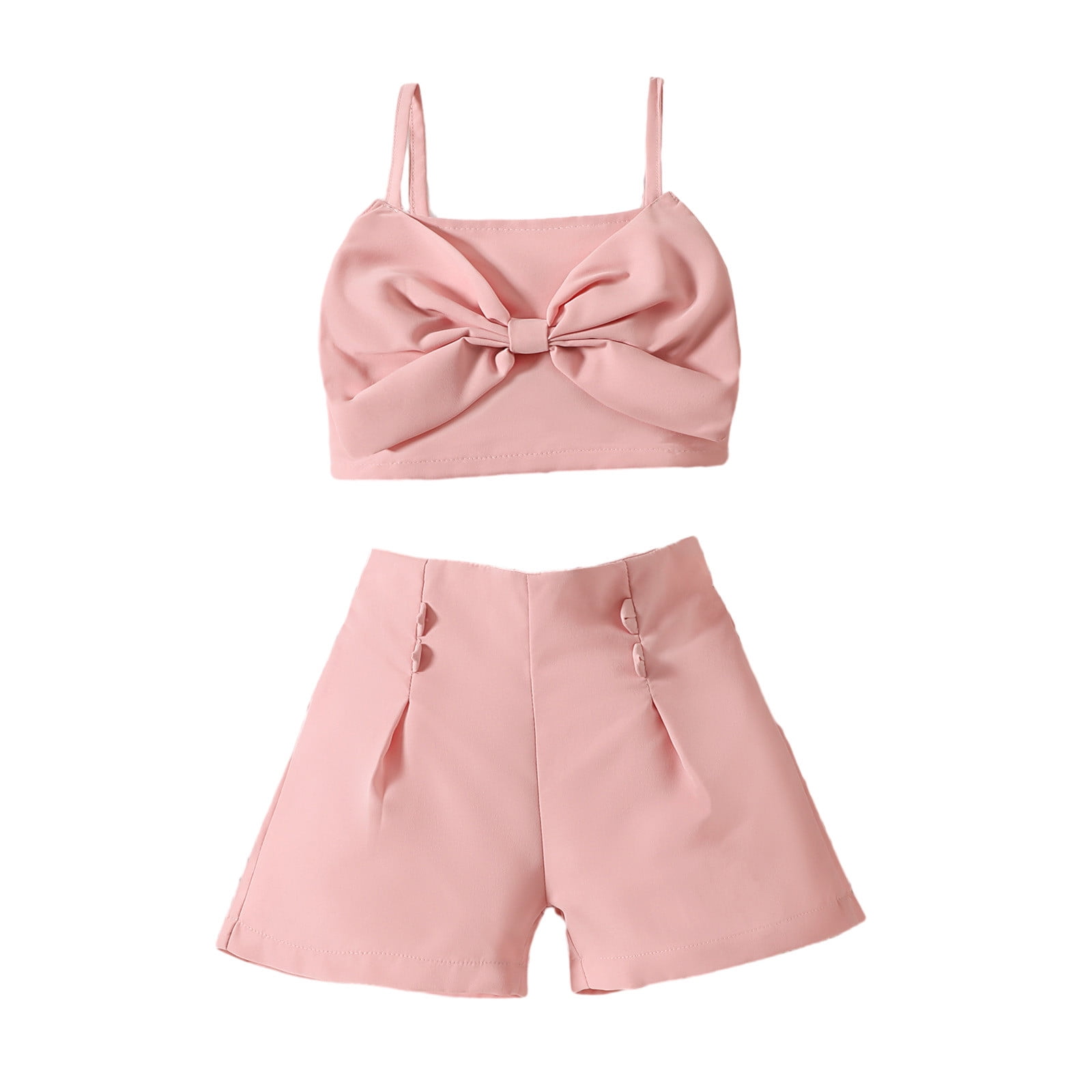FAIWAD Kids Girls 2 Piece Outfit Strappy Bowknot Ruched Crop Tanks and ...