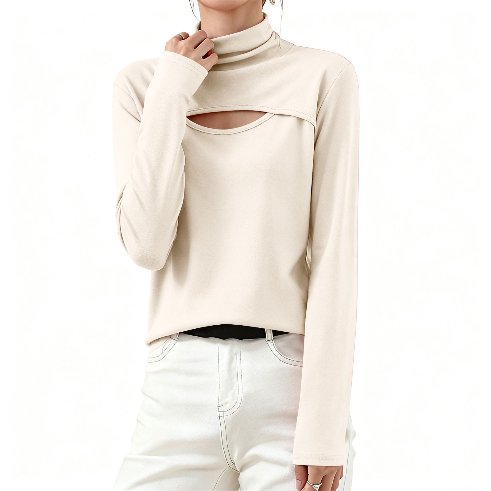FAIWAD Layering Tops for Women Mock Neck Long Sleeve Pullover Cut Out ...