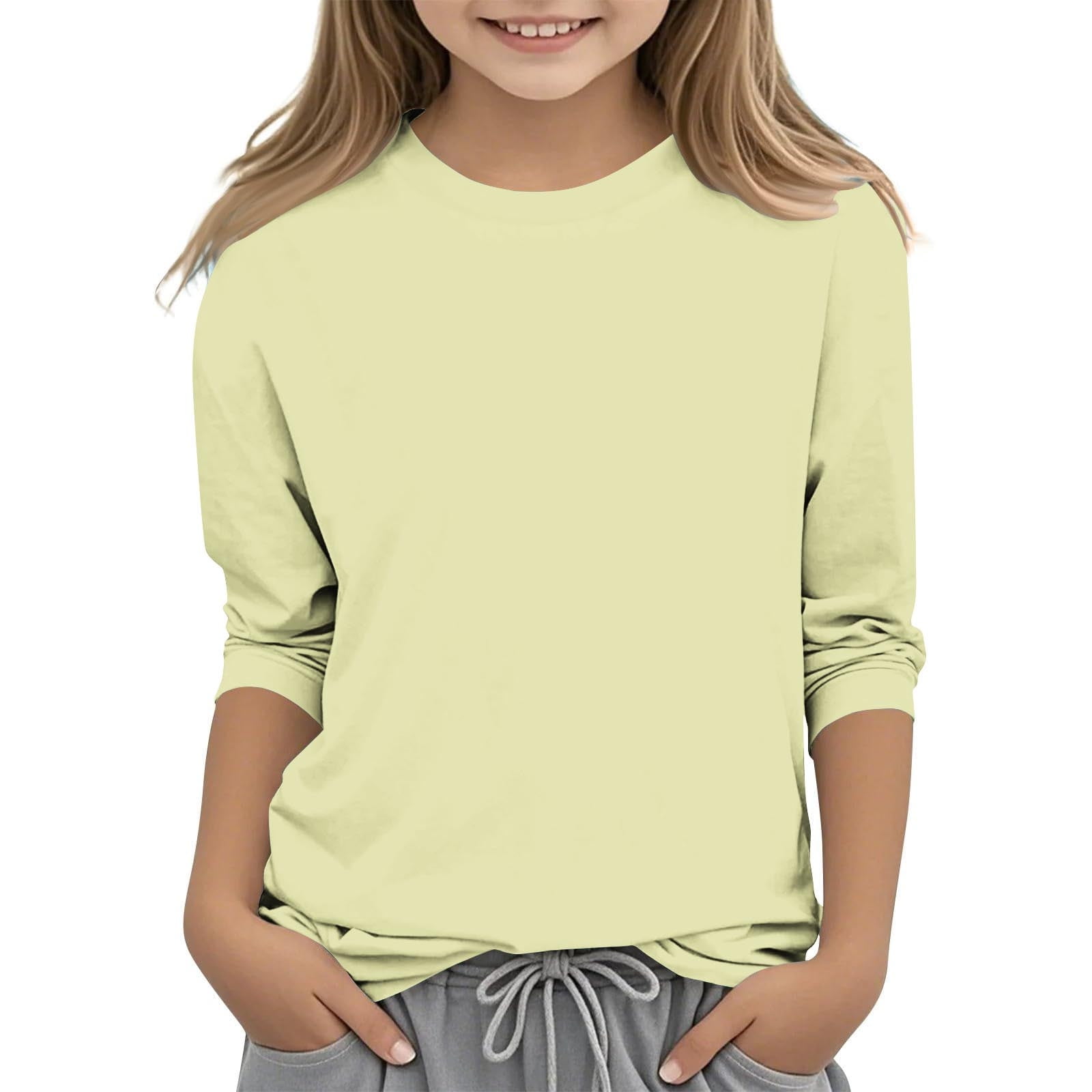 FAIWAD Long Sleeve Tops for Girls 3/4 Sleeve Crewneck Pullover Solid ...