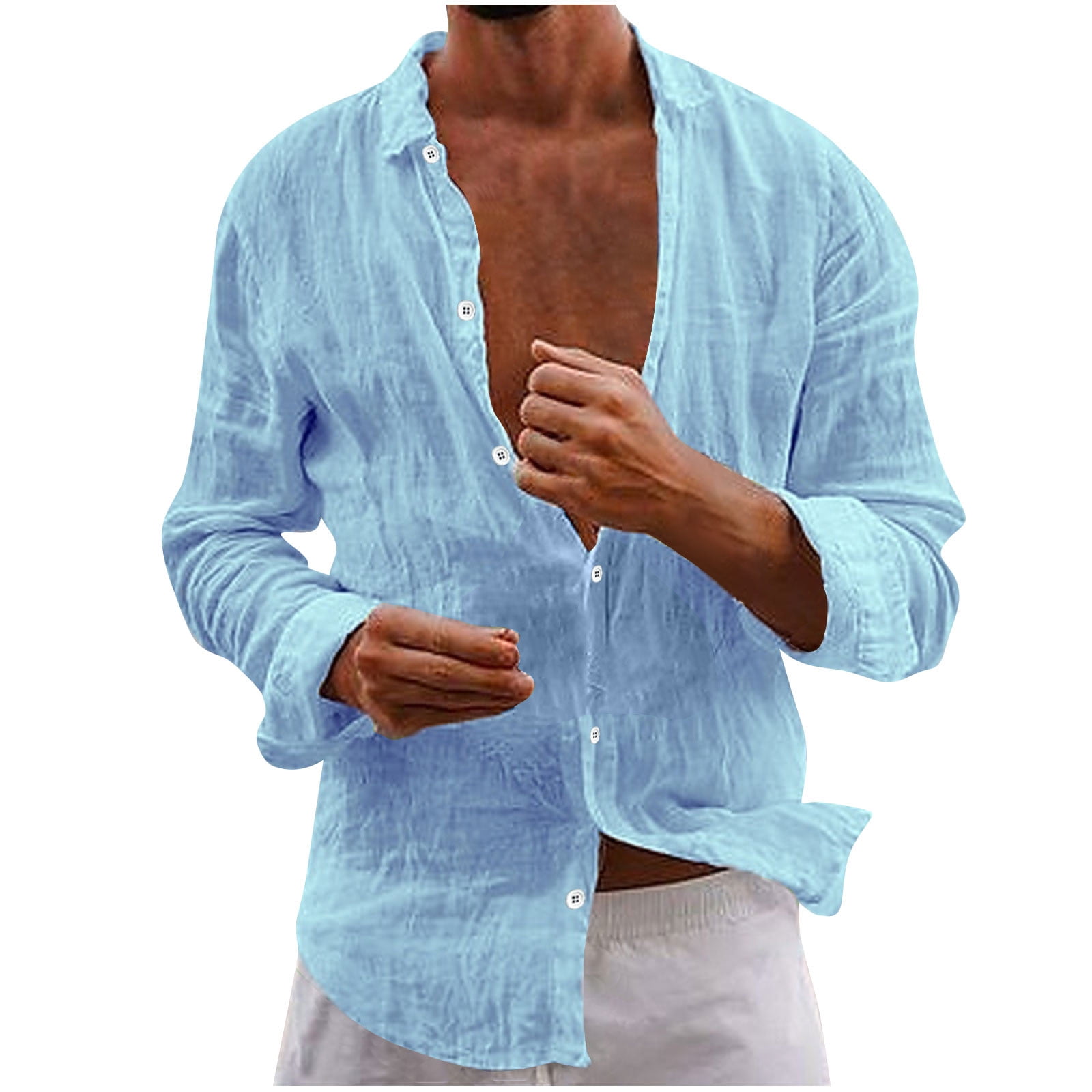 FAIWAD Mens Summer Cotton Linen Shirts Long Sleeve Lightweight Casual ...