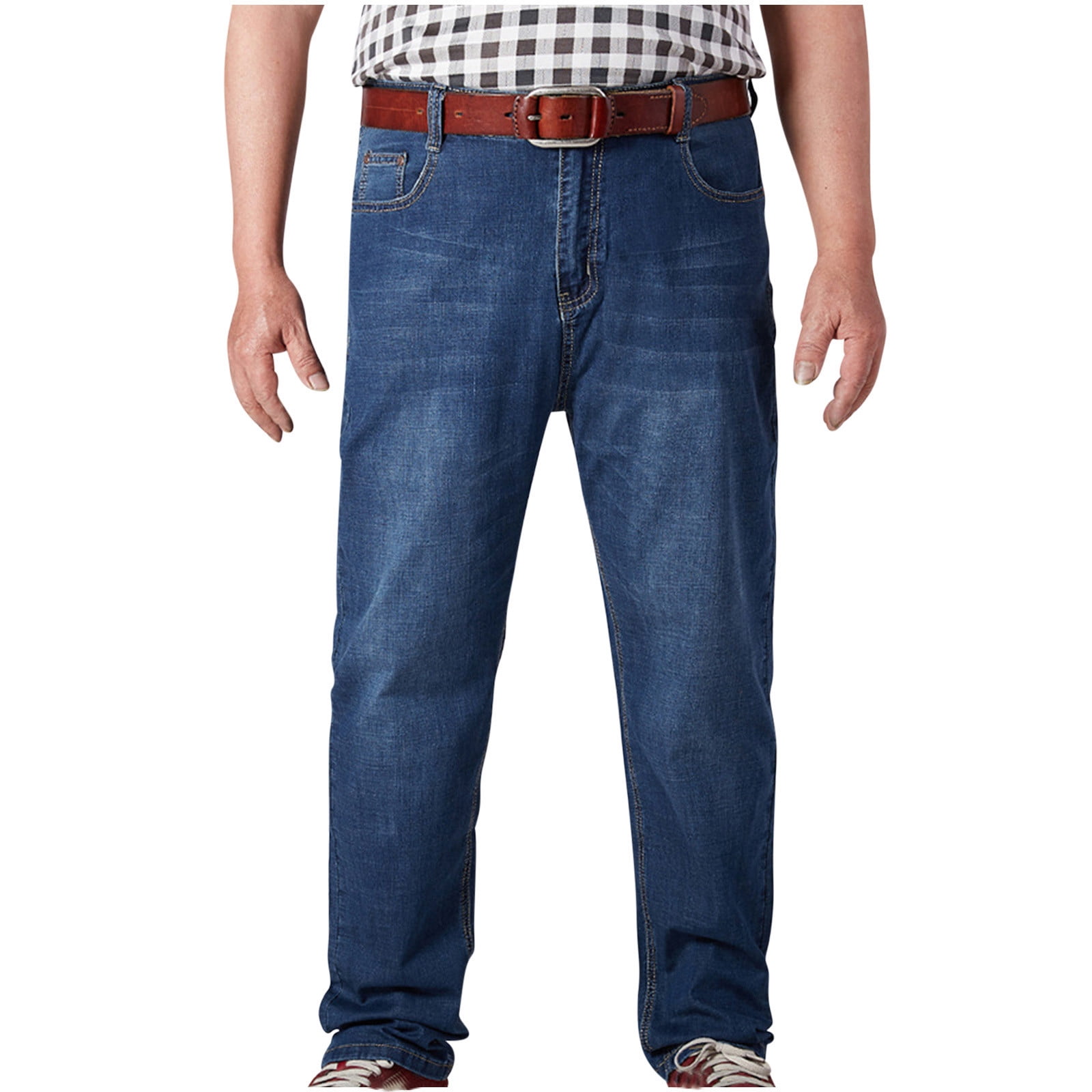 Faiwad Mens High Waist Jeans High Waist Straight Denim Pants Zipper Button Vintage Jeans