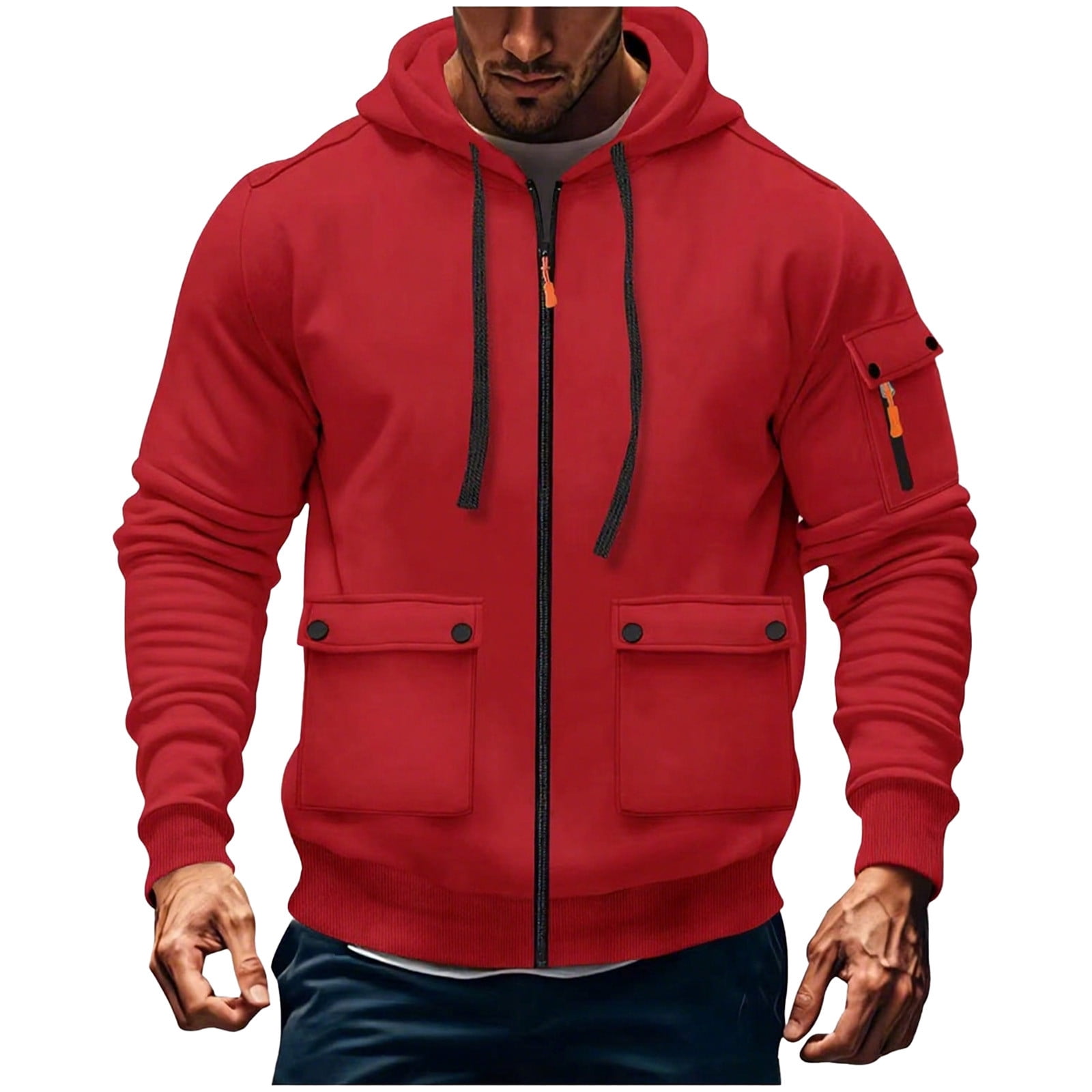 FAIWAD Mens Hoodie Sweatshirt Drawstring Quarter Zip Cargo Sweatshirt ...
