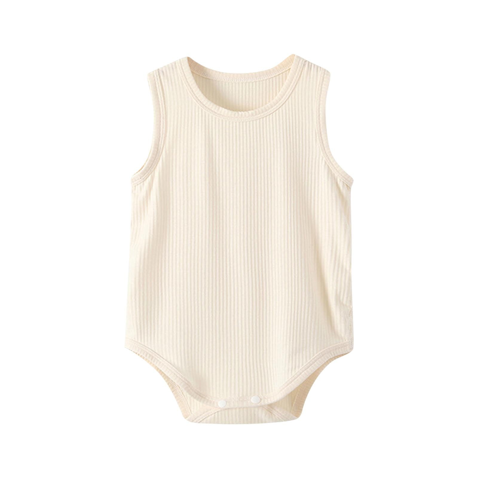 FAIWAD Newborn Summer Romper Baby Boy Girl Sleeveless Solid Color Bodysuit Unisex Infant Cotton ...
