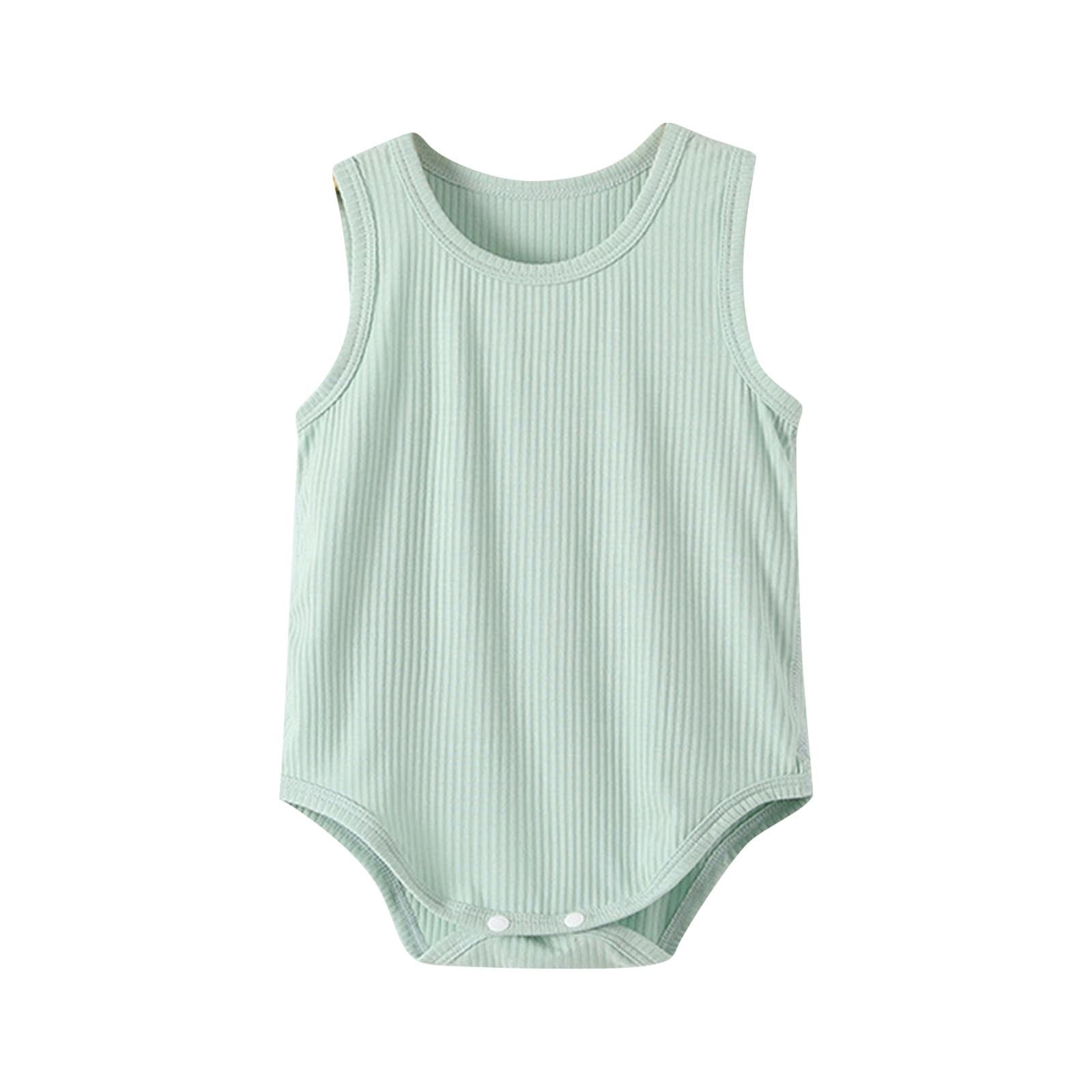FAIWAD Newborn Summer Romper Baby Boy Girl Sleeveless Solid Color Bodysuit Unisex Infant Cotton ...