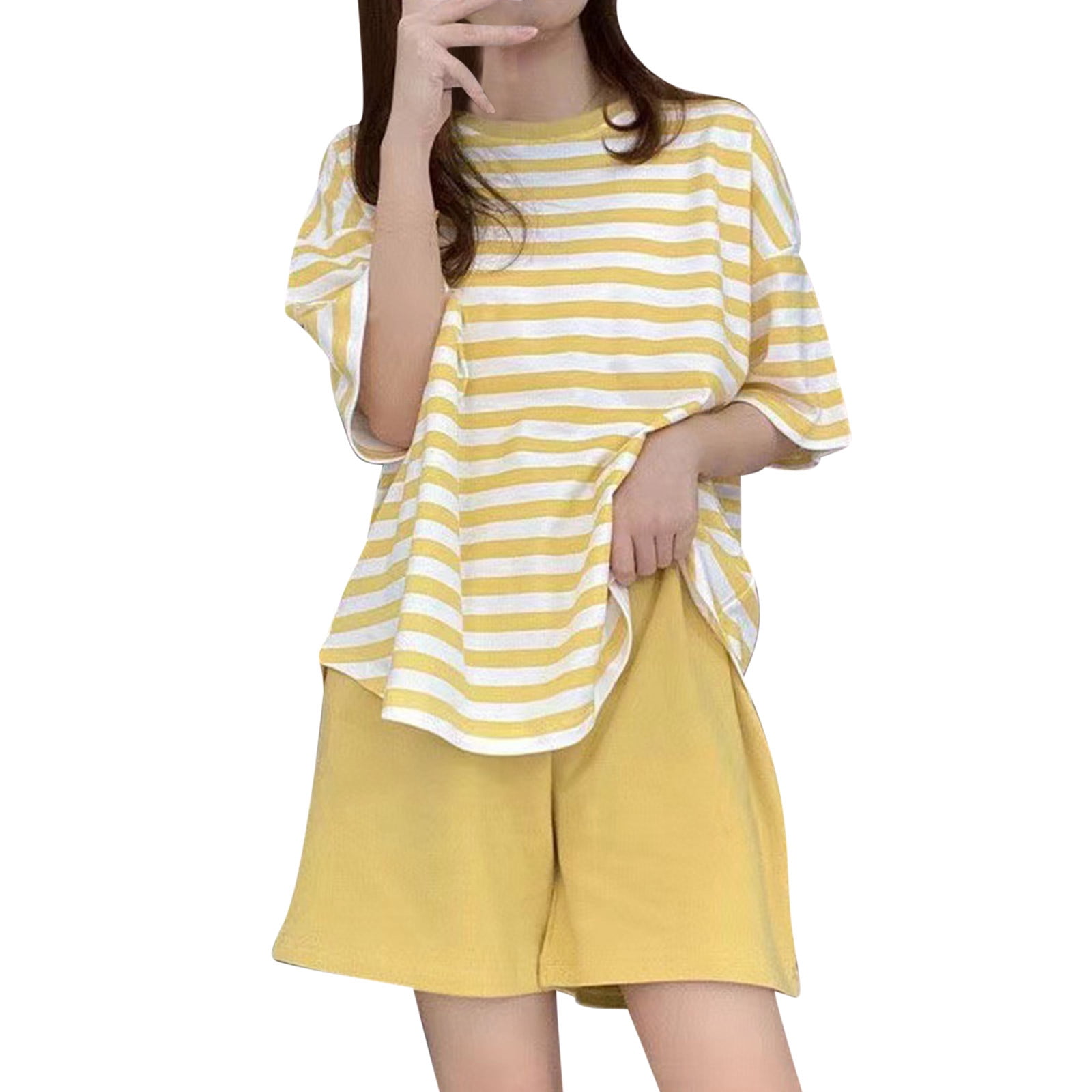 FAIWAD Plus Size Pajama Sets for Womens Short Sleeve Stripe Tops with ...