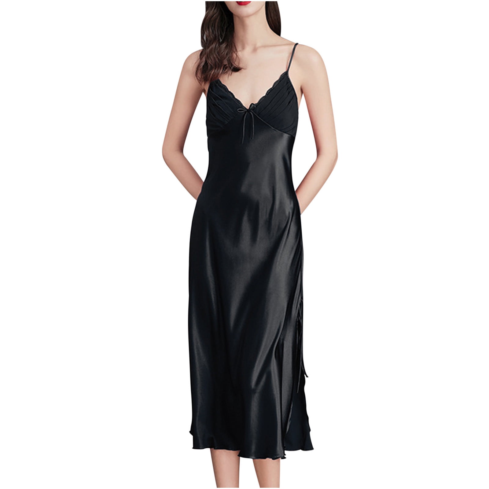 FAIWAD Satin Nightgown for Women Long Satin Draped Nightdress Spaghetti ...