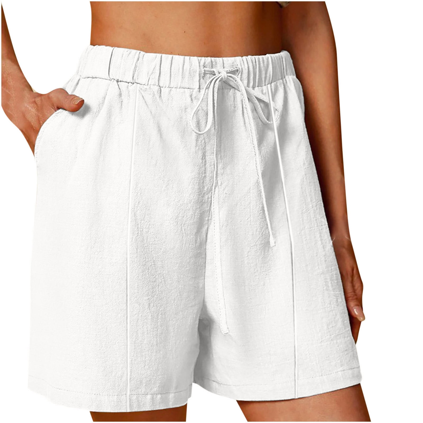 FAIWAD Shorts for Women Drawstring Elastic High Waist Casual Cotton ...