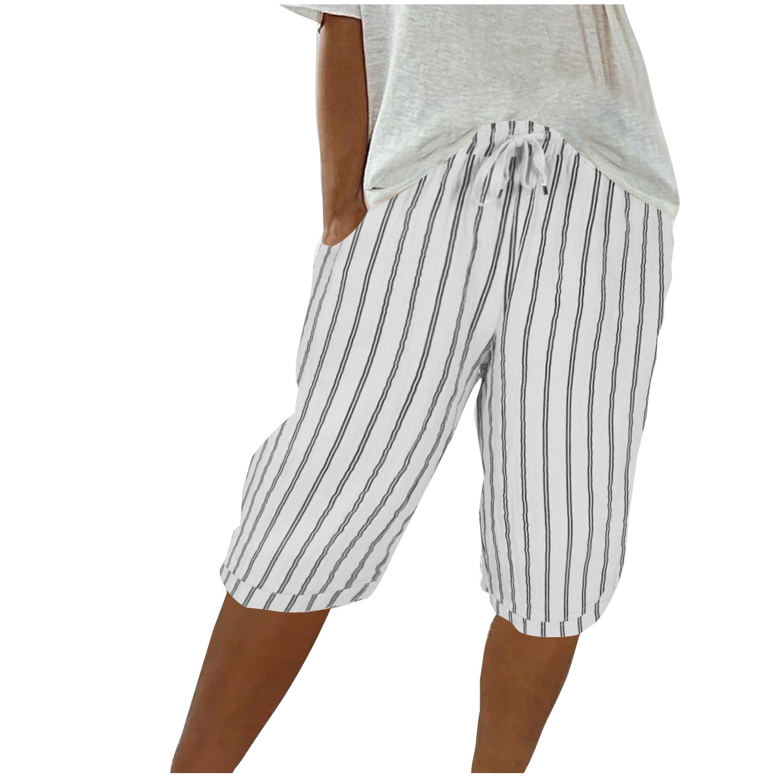 FAIWAD Striped Shorts for Women Casual Trendy Knee Length Short Pants ...