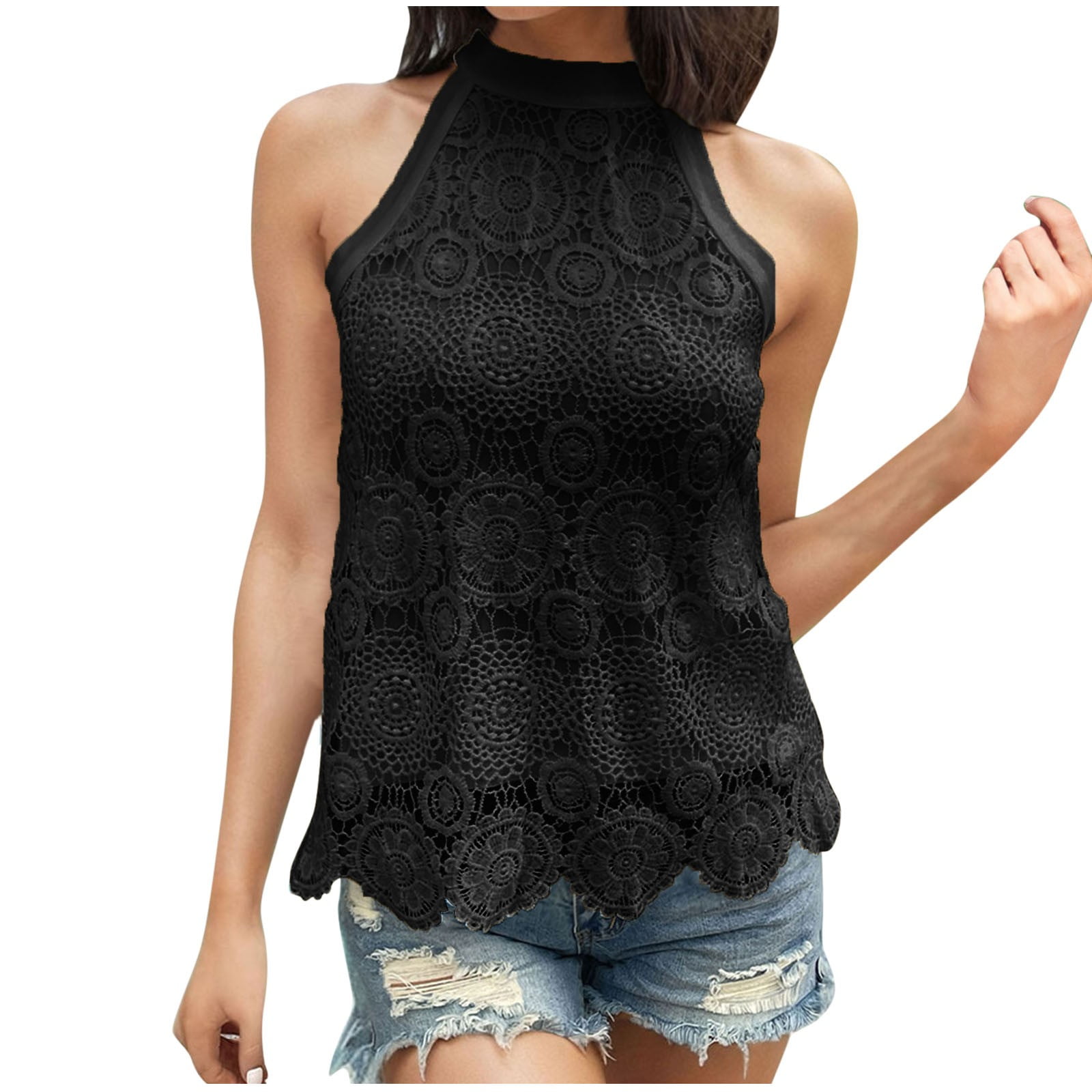 FAIWAD Summer Boho Tops for Women Hollow Out Floral Crochet Lace Tank ...