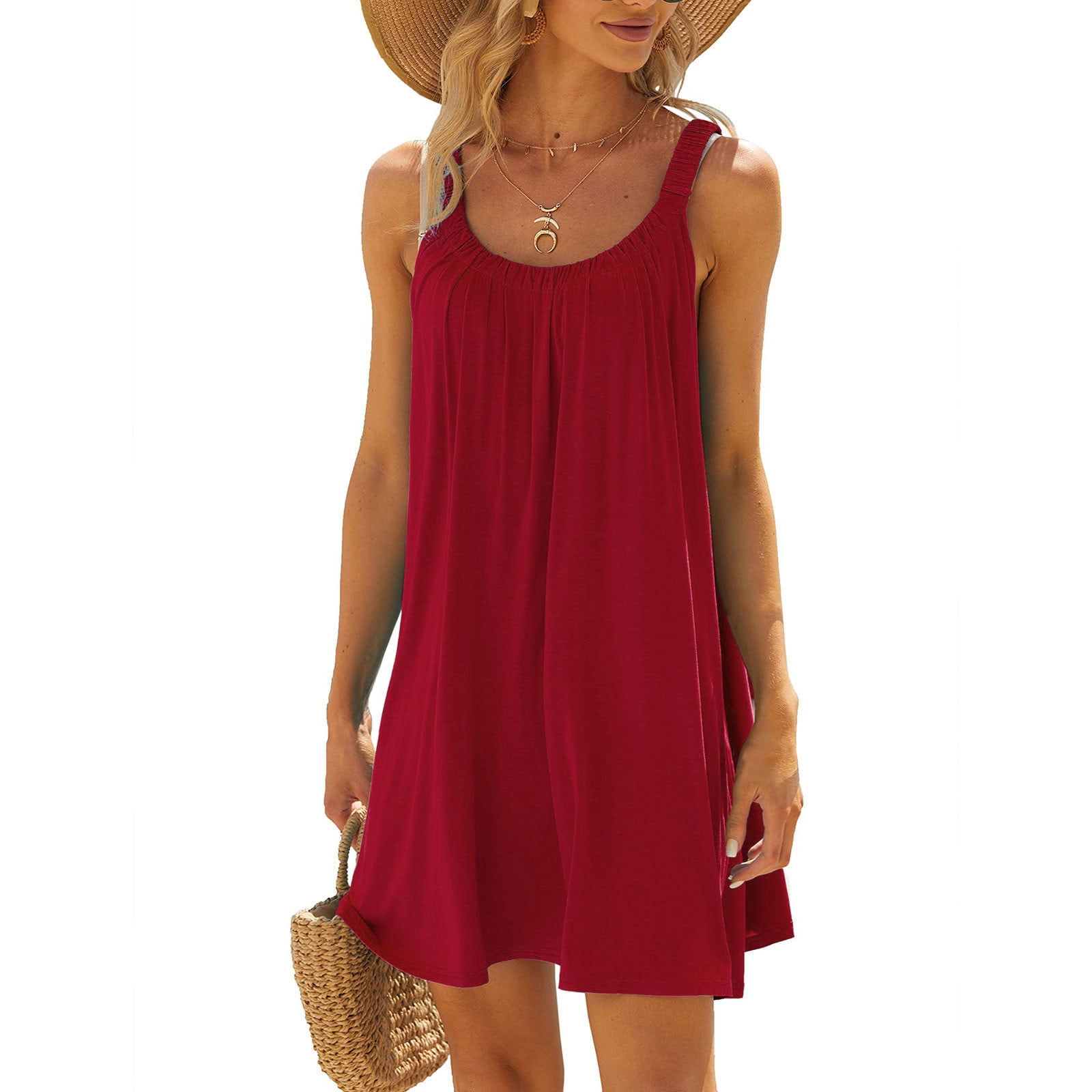 FAIWAD Summer Dresses for Women Sleeveless Strap Beach Sundress Casual ...
