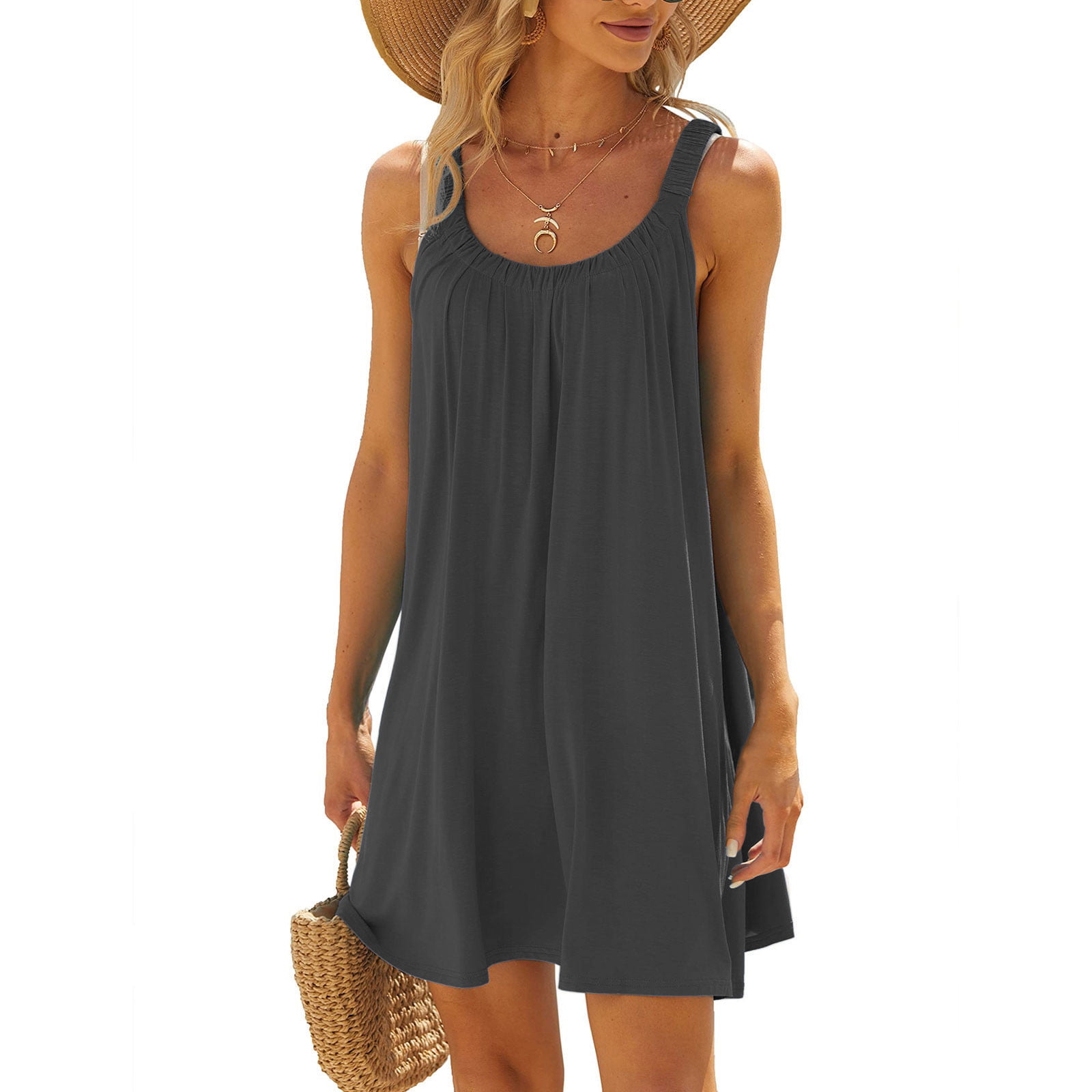 FAIWAD Summer Dresses for Women Sleeveless Strap Beach Sundress Casual ...