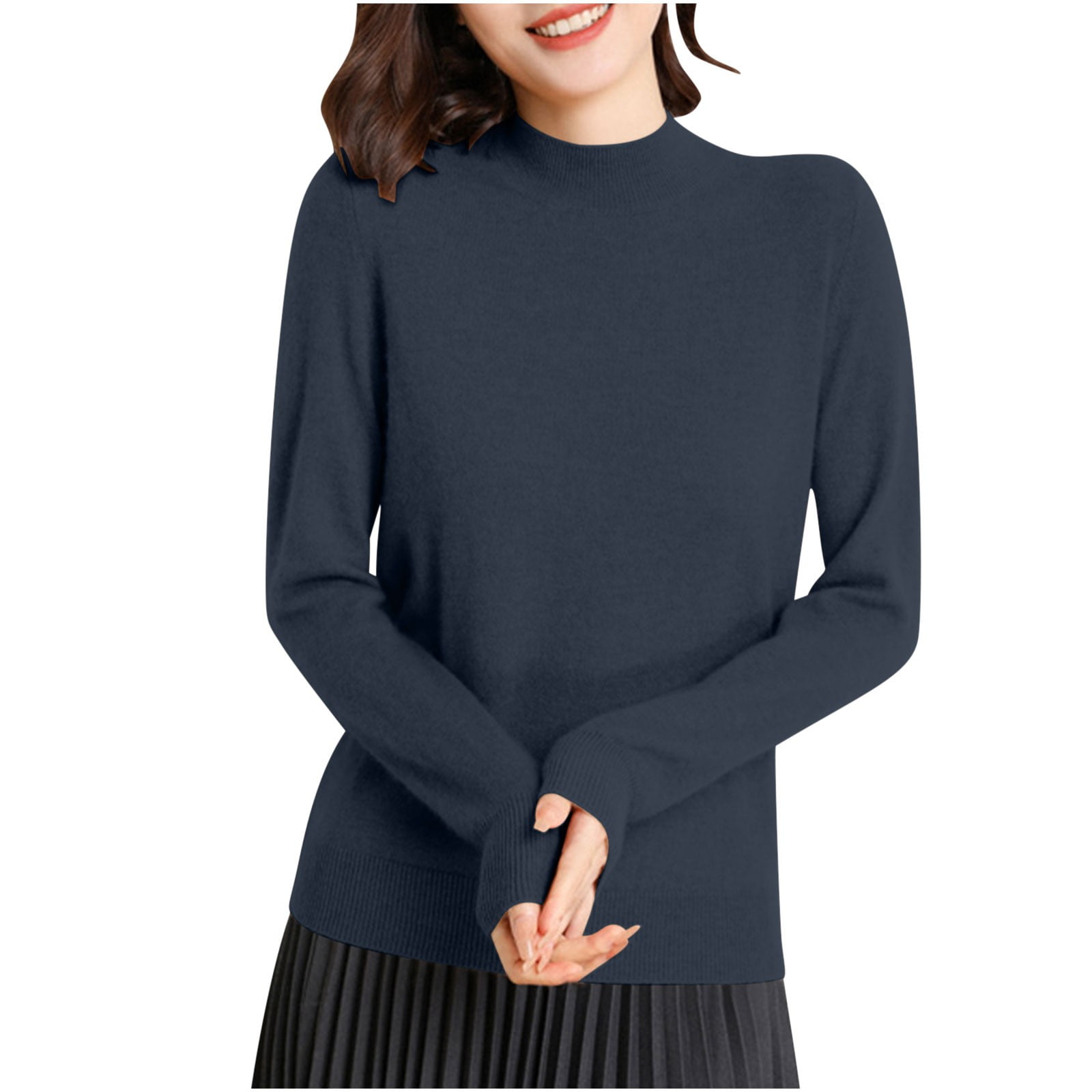 FAIWAD Sweaters for Women Long Sleeved Mock Neck Stretch Knit Tops ...