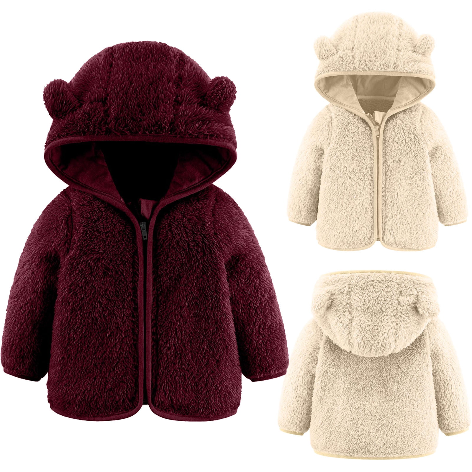 FAIWAD Toddler Boys Girls Fleece Jacket with Hood Zip Up Cute Bear ...