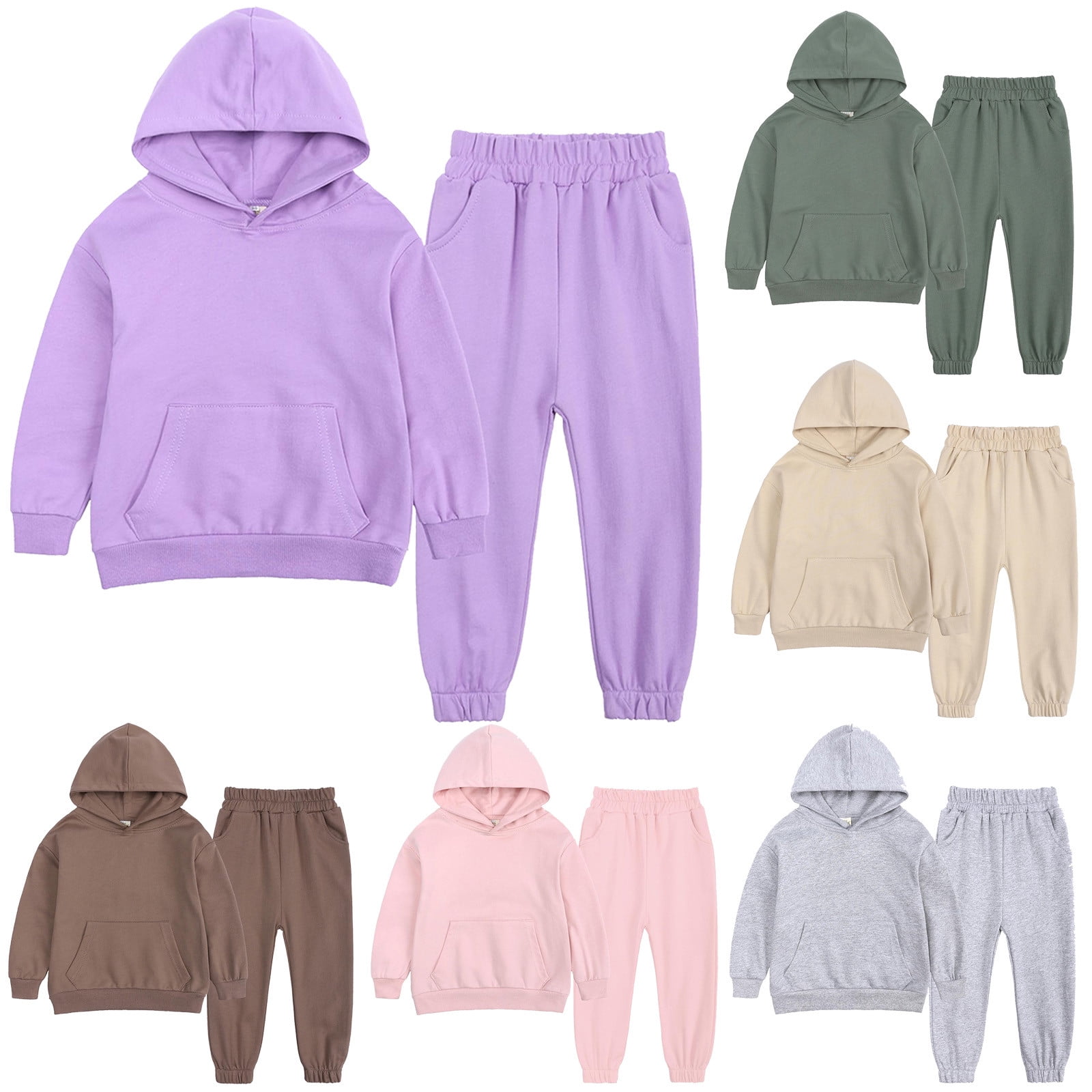 FAIWAD Toddler Girls Boys 2 Piece Tracksuit Cotton Sweatsuits Hooded ...