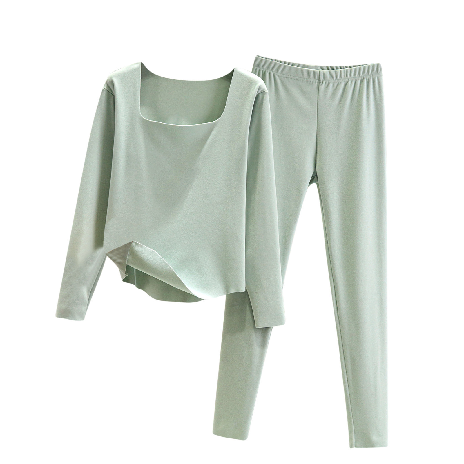 FAIWAD Warm Pajamas Set for Women Long Sleeve Square Neck Tops with Pants Thermal Lightweight ...