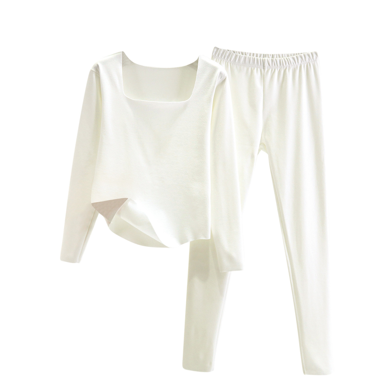 FAIWAD Warm Pajamas Set for Women Long Sleeve Square Neck Tops with Pants Thermal Lightweight ...