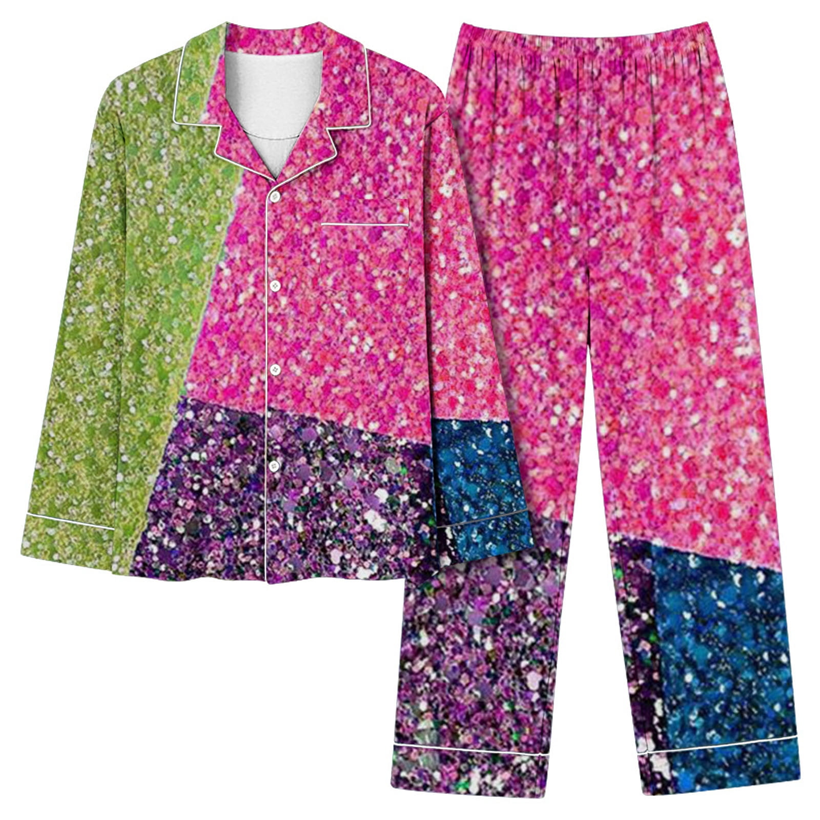 FAIWAD Women Pajamas Set Color Block Long Sleeve Button Pajamas and ...