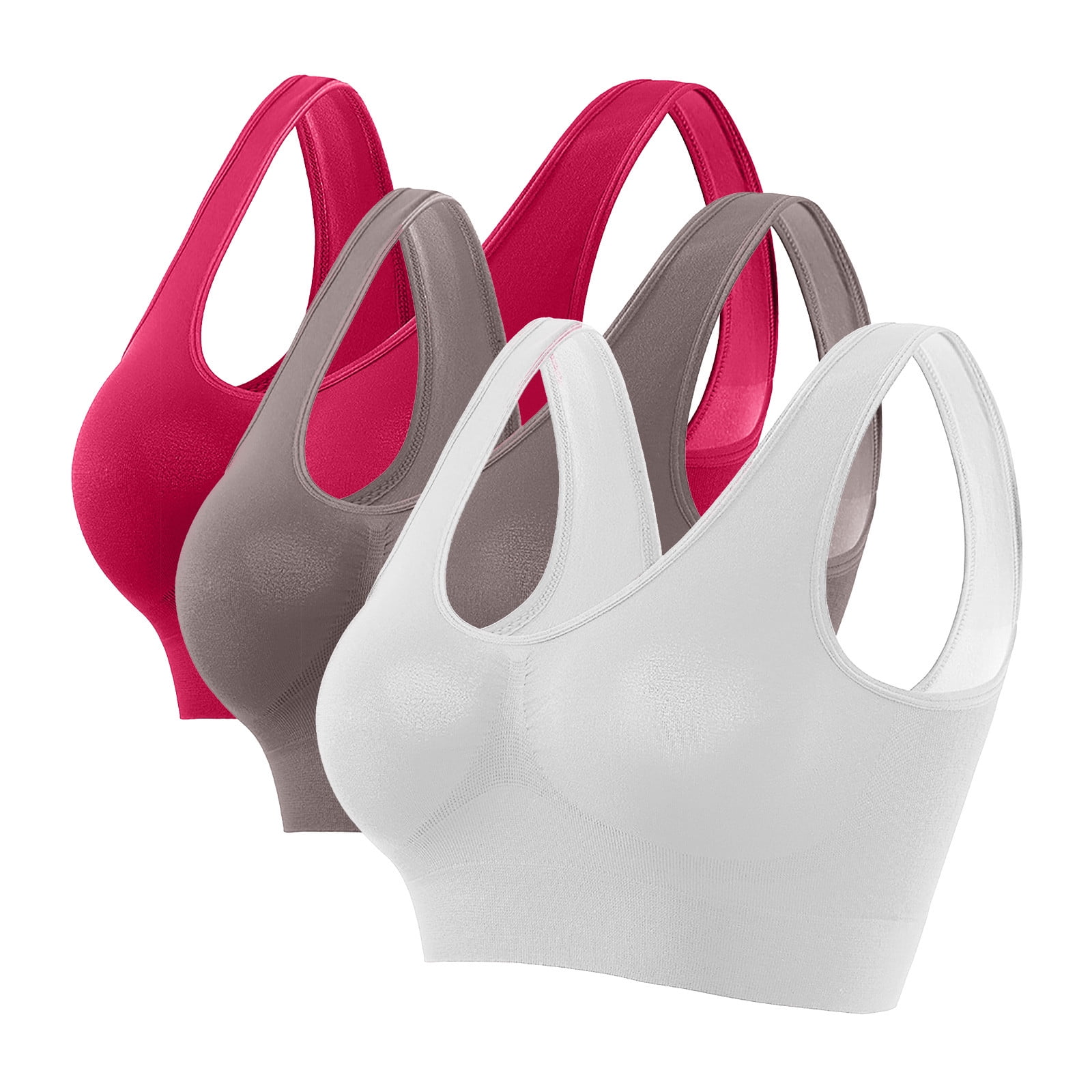 FAIWAD Women Plus Size 3-Pack Bra Seamless Sports Racerback Yoga Bralette Full Coverage ...