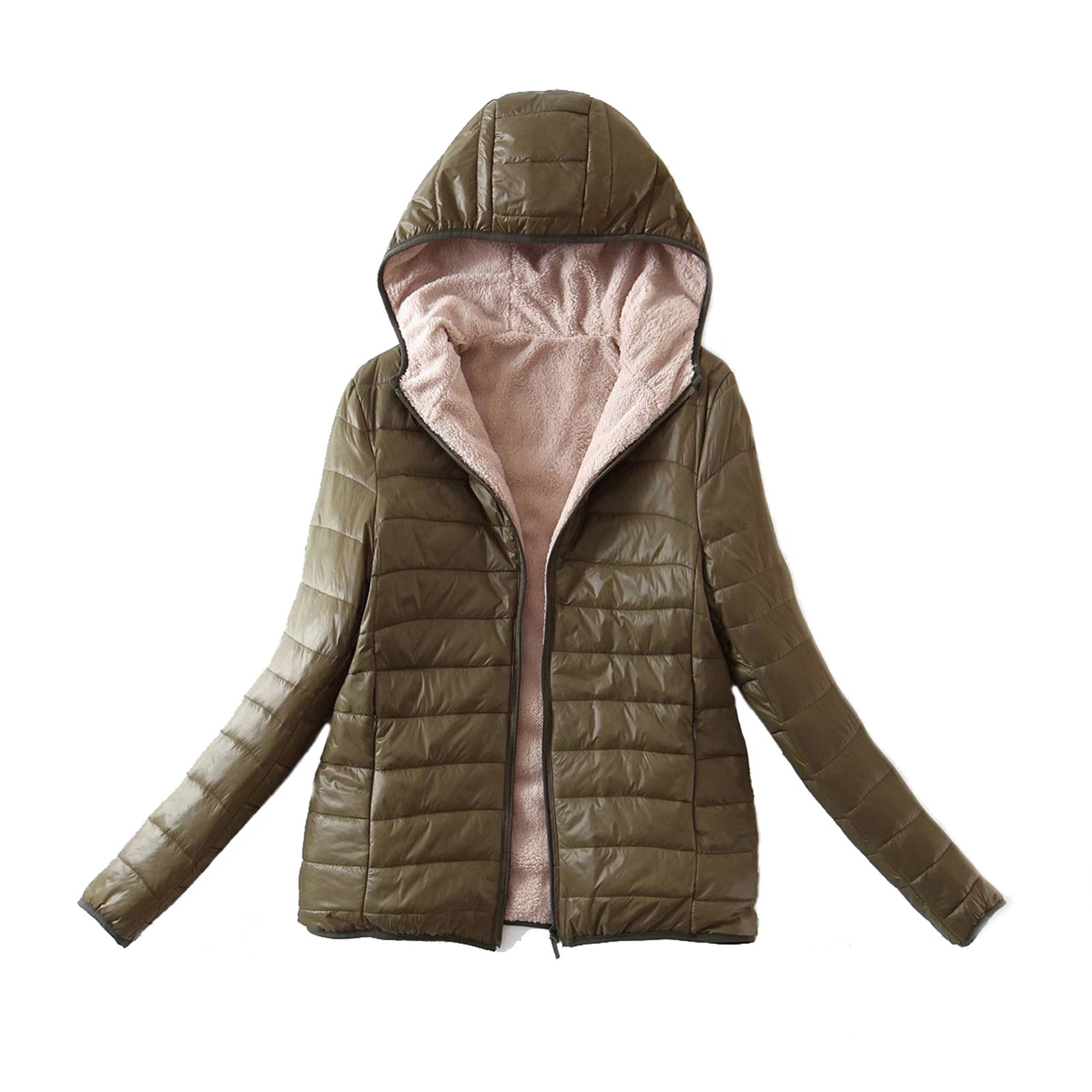 FAIWAD Women Slim Puffer Jacket Fleece Lined Warm Quilted Hooded Coat ...