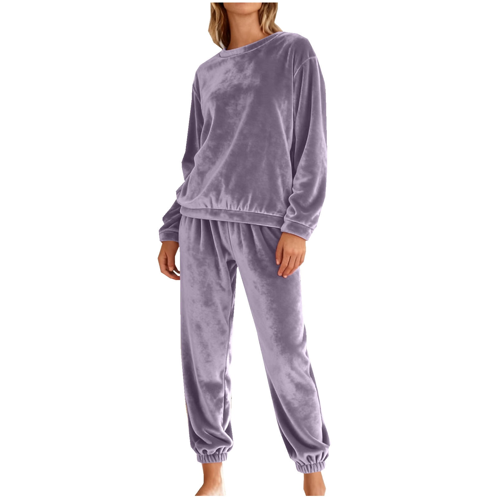 FAIWAD Women Velour 2 Piece Outfits Long Sleeve Crew Neck Pullover Tops ...