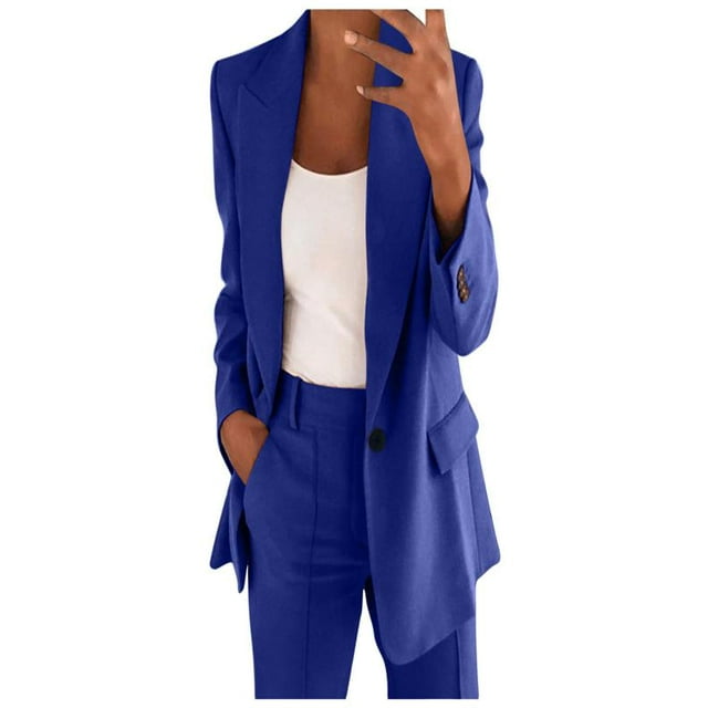 Faiwad Womens 2 Piece Lapels Button Slim Office Formal Blazer With