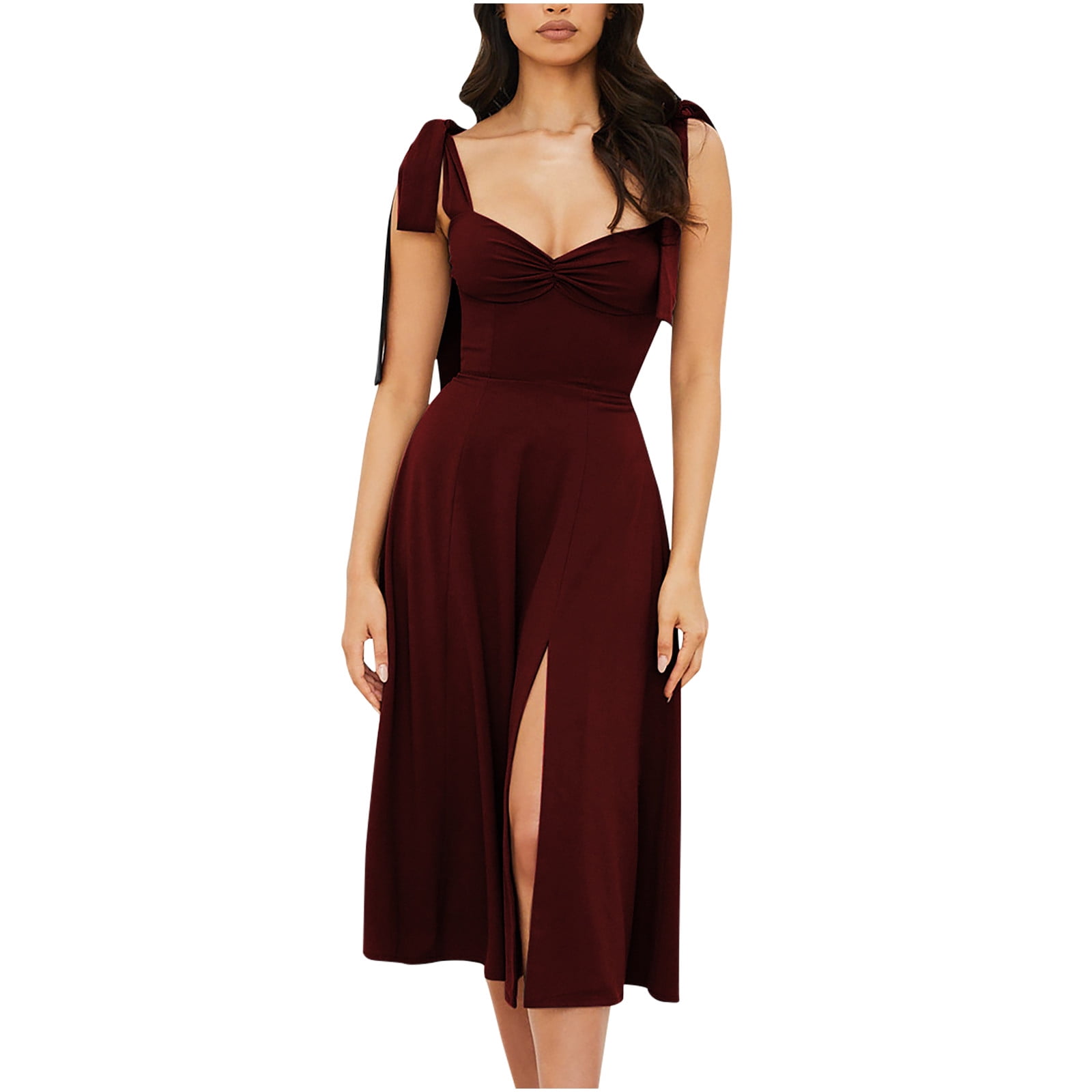 FAIWAD Women’s Corset Dress Sleeveless Adjustable Strap A-Line Dress ...