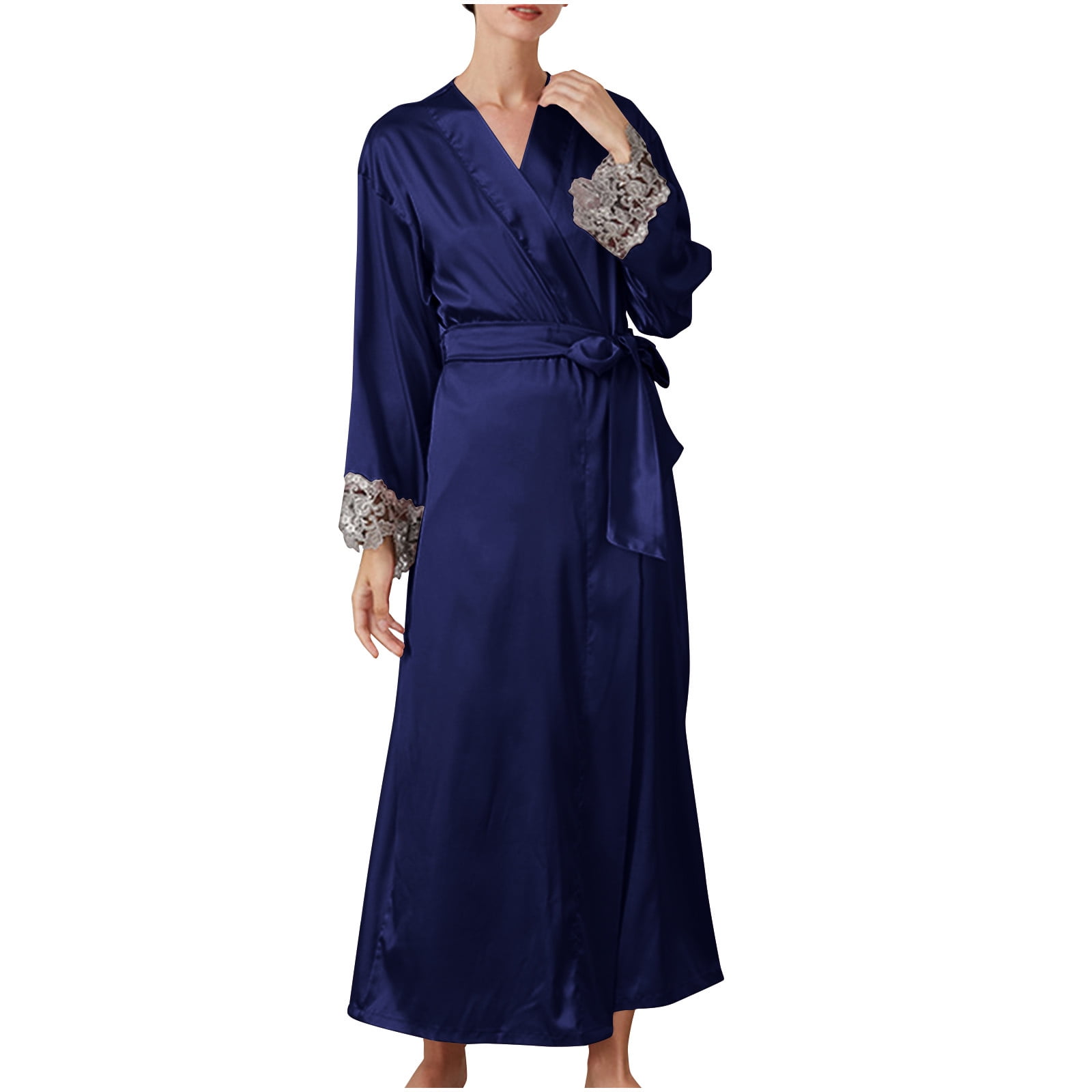 FAIWAD Women's Long Night Robe Long Sleeve Lace Embroidery Pajama Dress ...
