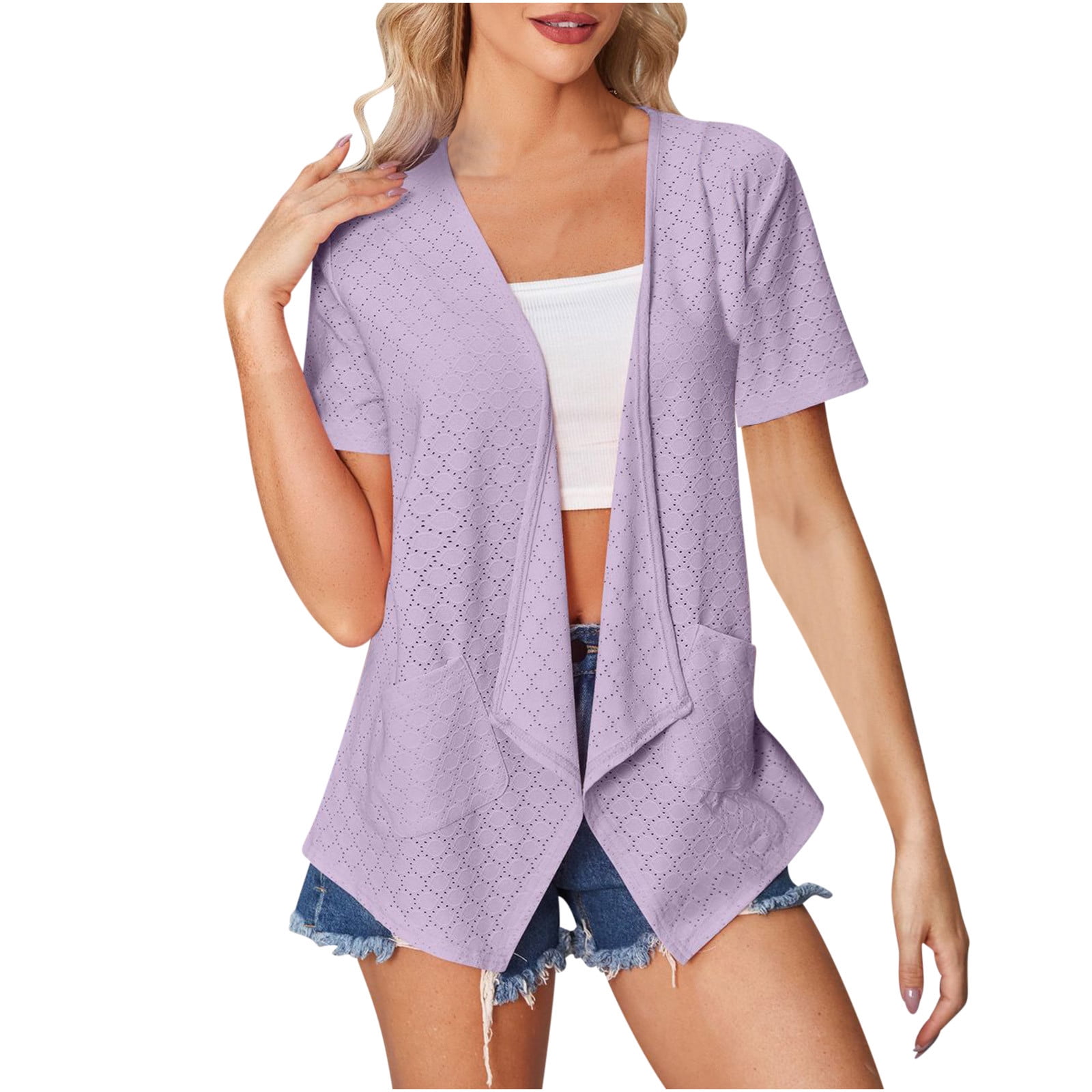 FAIWAD Women's Short Sleeve Cardigan Casual Summer Lightweight Open ...