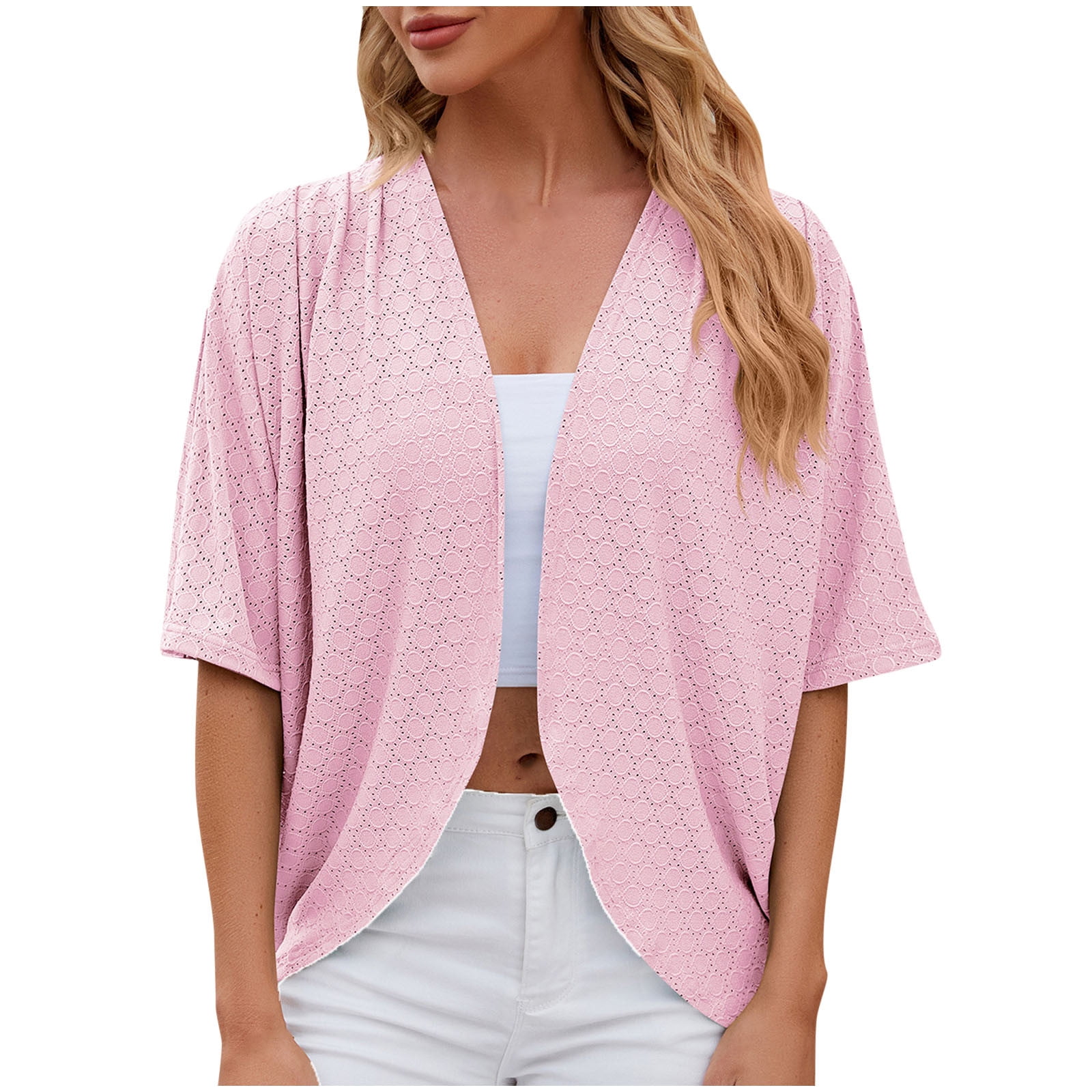FAIWAD Women's Summer Open Front Cardigan 3/4 Sleeve Casual Lightweight ...