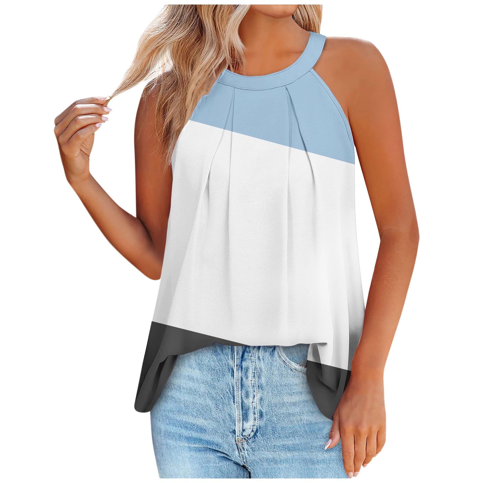 FAIWAD Women's Summer Tank Top Casual Sleeveless Pleated Tunic Tops ...