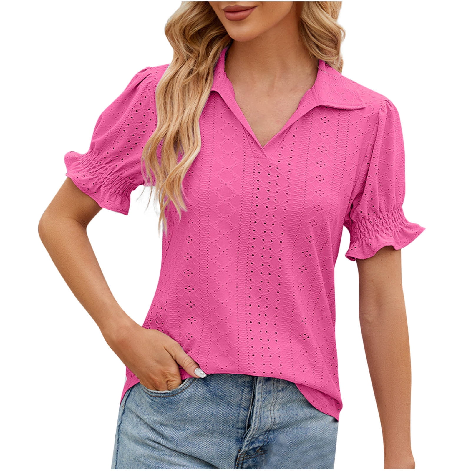 FAIWAD Women's Summer Tops Puff Short Sleeve V Neck Blouses Trendy ...