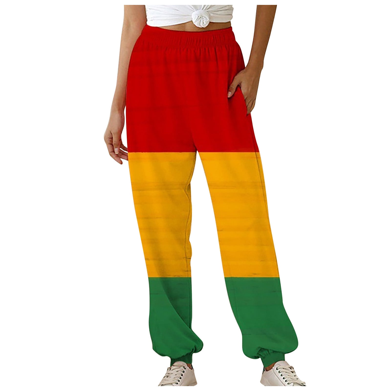 FAIWAD Womens Color Block Sweatpants Loose Straight Joggers Elastic ...