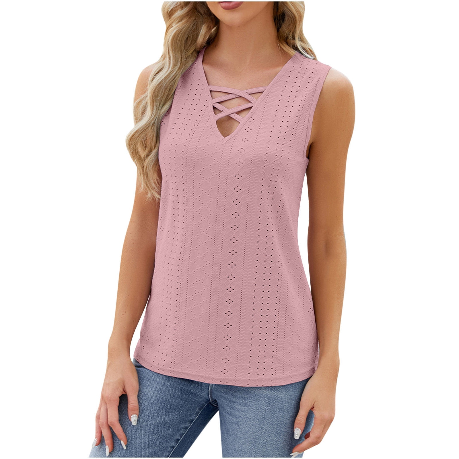FAIWAD Womens Criss Cross V Neck Tank Tops Summer Sleeveless Hollow Out ...
