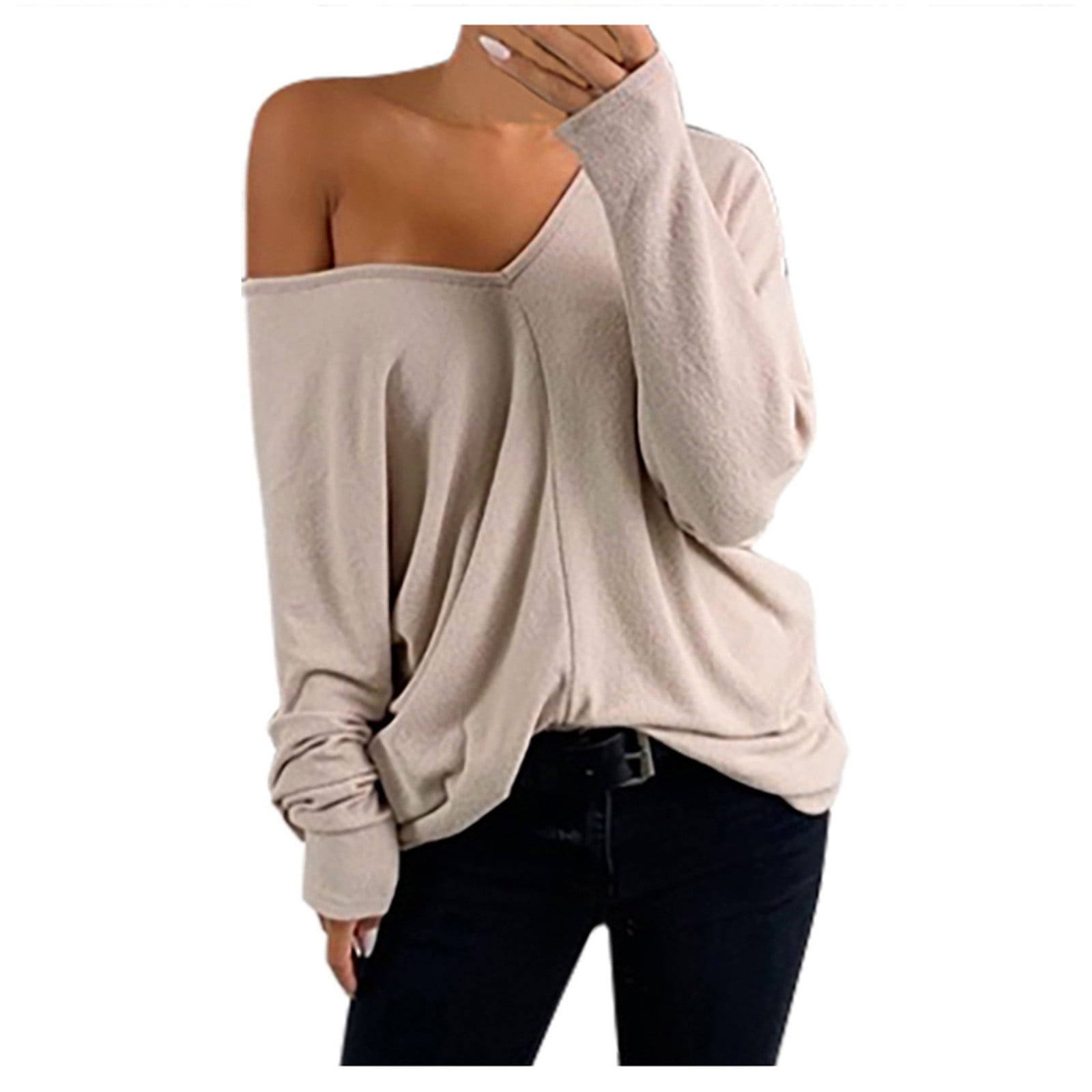 FAIWAD Womens Long Sleeve Tunic Top Long Sleeve V Neck Solid Color ...