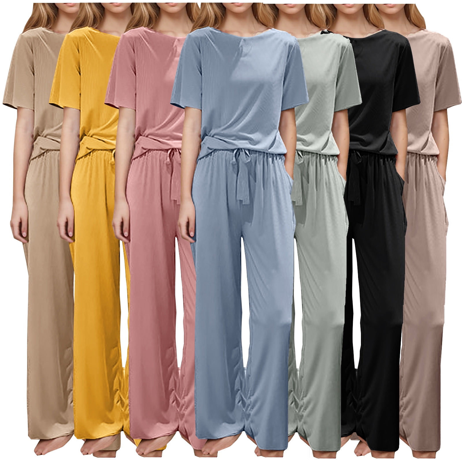 FAIWAD Womens Pajama Sets Short Sleeve Crew Neck Sleepwear Lightweight ...