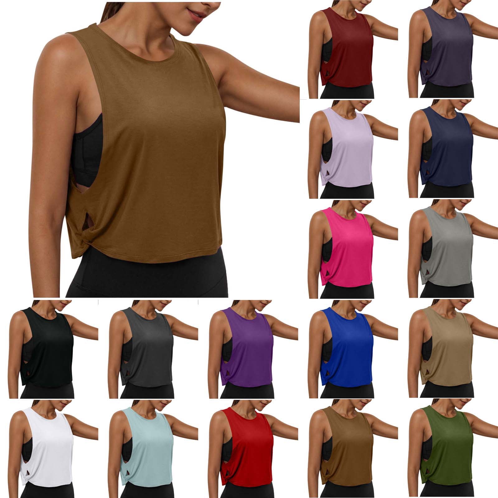 FAIWAD Workout Tops for Women Crewneck Sleeveless Summer Athletic Yoga ...