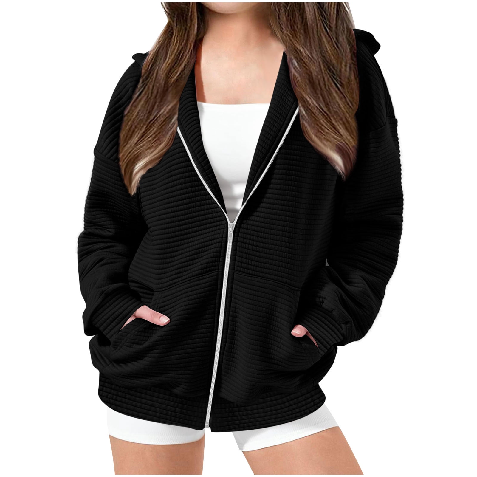 FAIWAD Zip Up Hoodie Girls Long Sleeve Oversized Hooded Sweatshirts ...