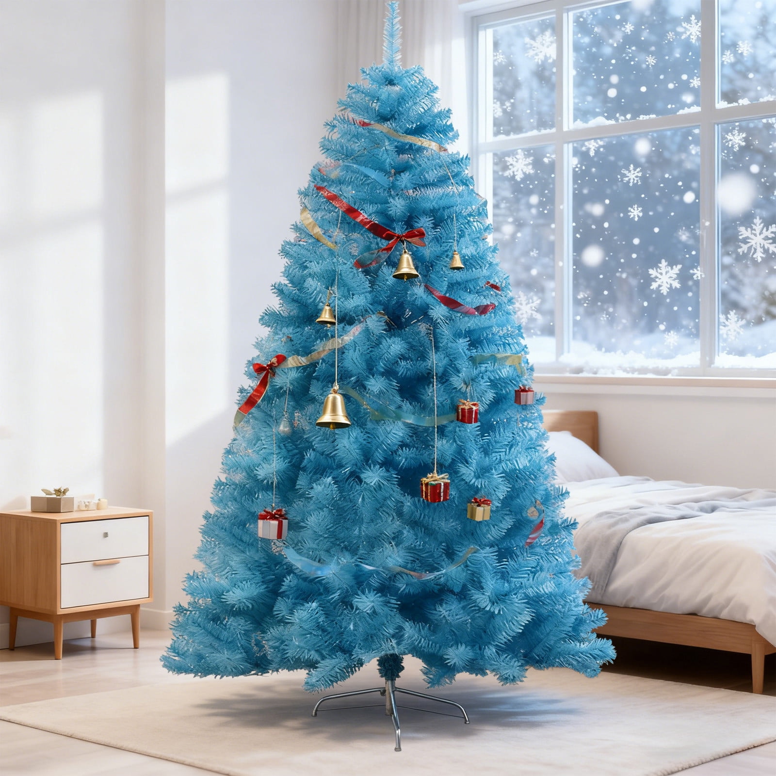 FAJHHA 7 FT Blue Christmas Tree, Full Xmas Pine Tree with 1000 Branch ...