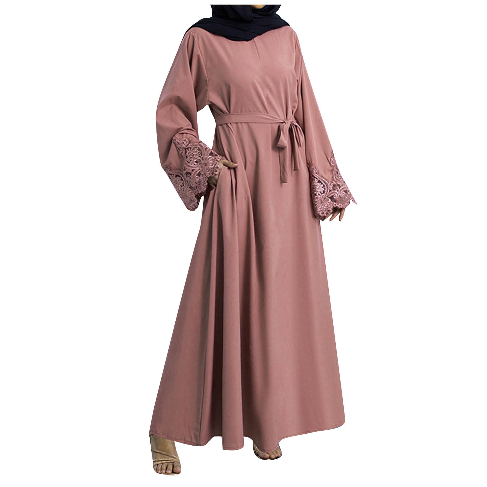 FAKKDUK Abayas Muslim Dress for Women Long Sleeve Islamic Abaya Eid ...