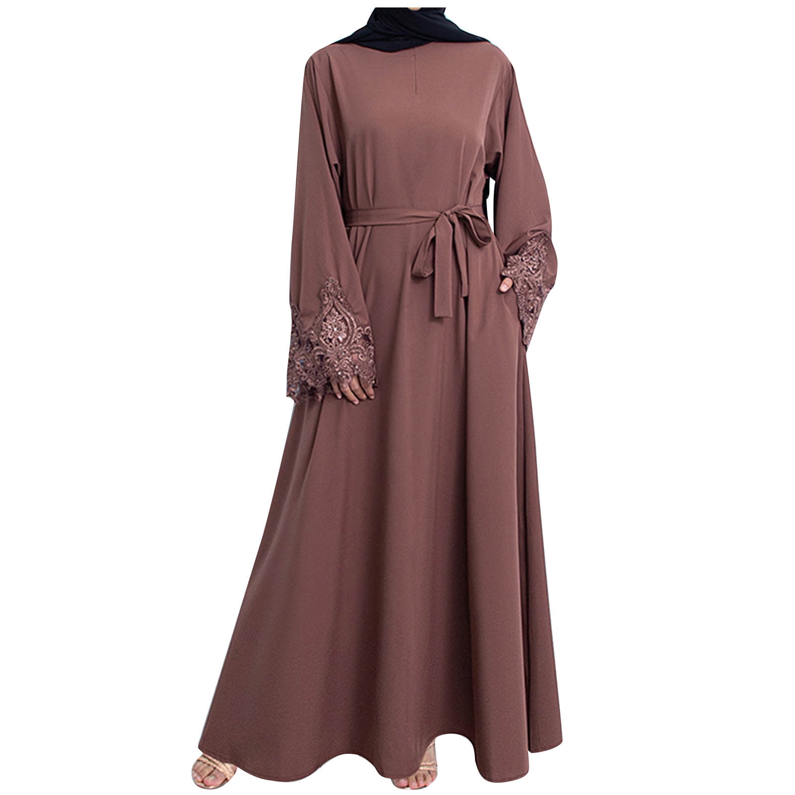 FAKKDUK Abayas Muslim Dress for Women Long Sleeve Islamic Abaya Eid ...