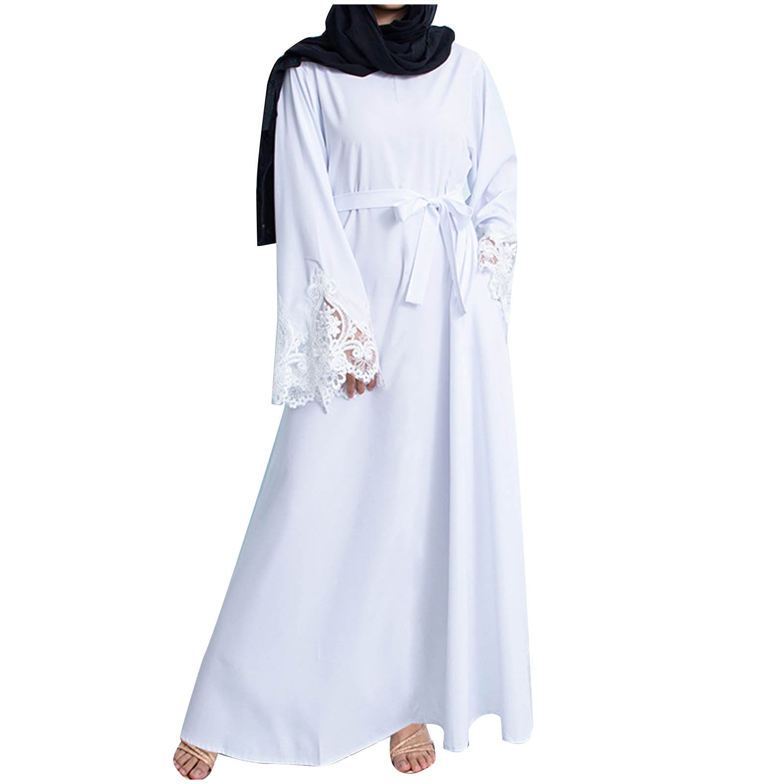FAKKDUK Abayas Muslim Dress for Women Long Sleeve Islamic Abaya Eid ...