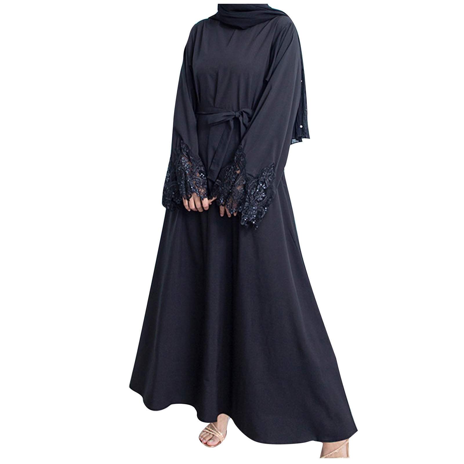 FAKKDUK Abayas Muslim Dress for Women Long Sleeve Islamic Abaya Eid ...
