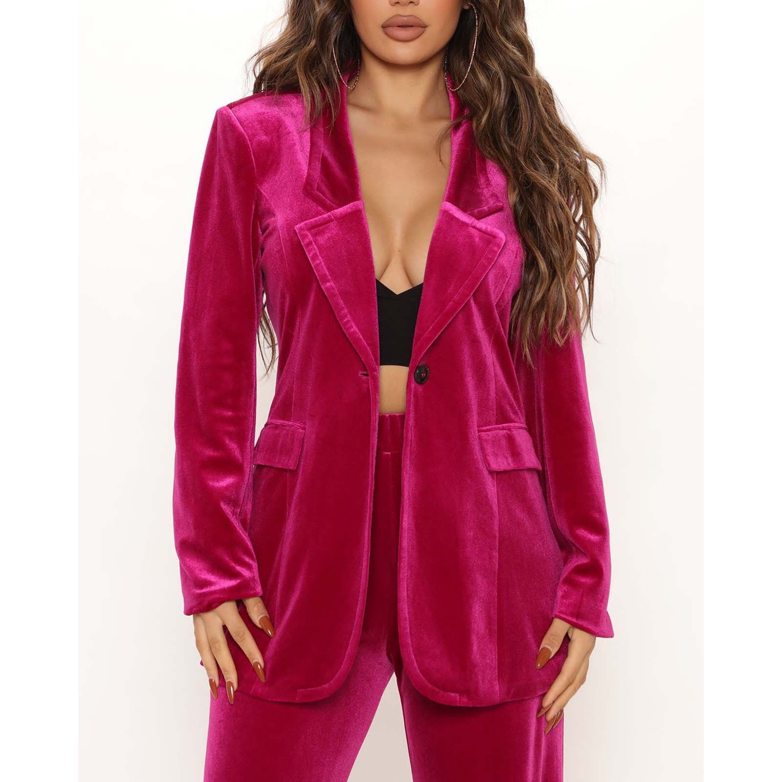 FAKKDUK Blazer Sets Women 2 Piece Outfits Formal, Gold Velvet Single ...