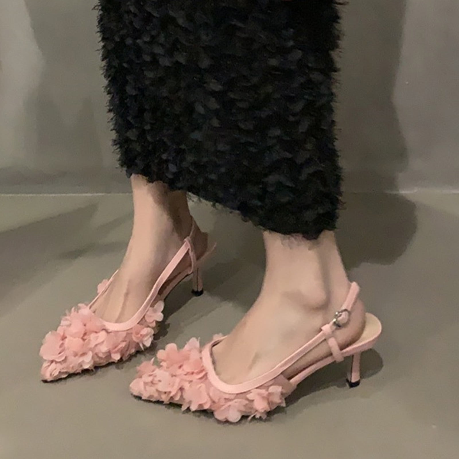 FAKKDUK Flower Sandals For Women, Summer Sandals Low-heel Slim Heel ...