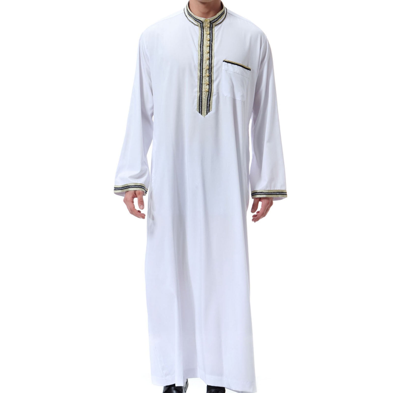 FAKKDUK Men's Muslim Robe Arab Middle Robe Long Style Long Sleeve ...